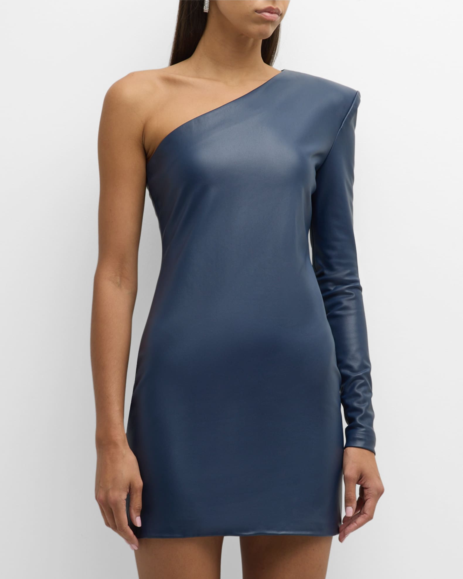 LAPOINTE Stretch Faux Leather One-Shoulder Mini Dress | Neiman Marcus