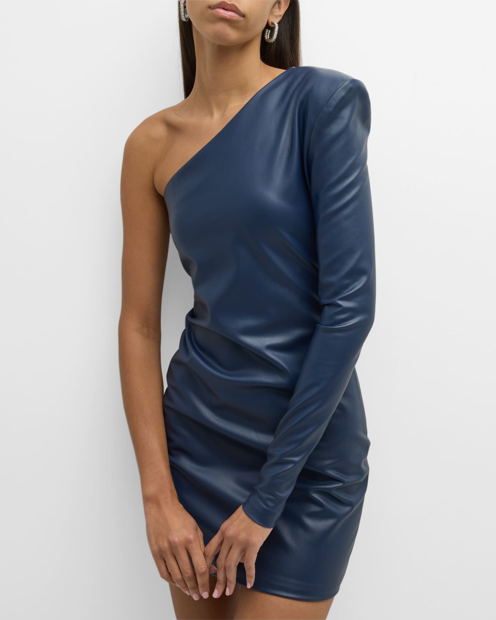 LAPOINTE Stretch Faux Leather One-Shoulder Mini Dress | Neiman Marcus