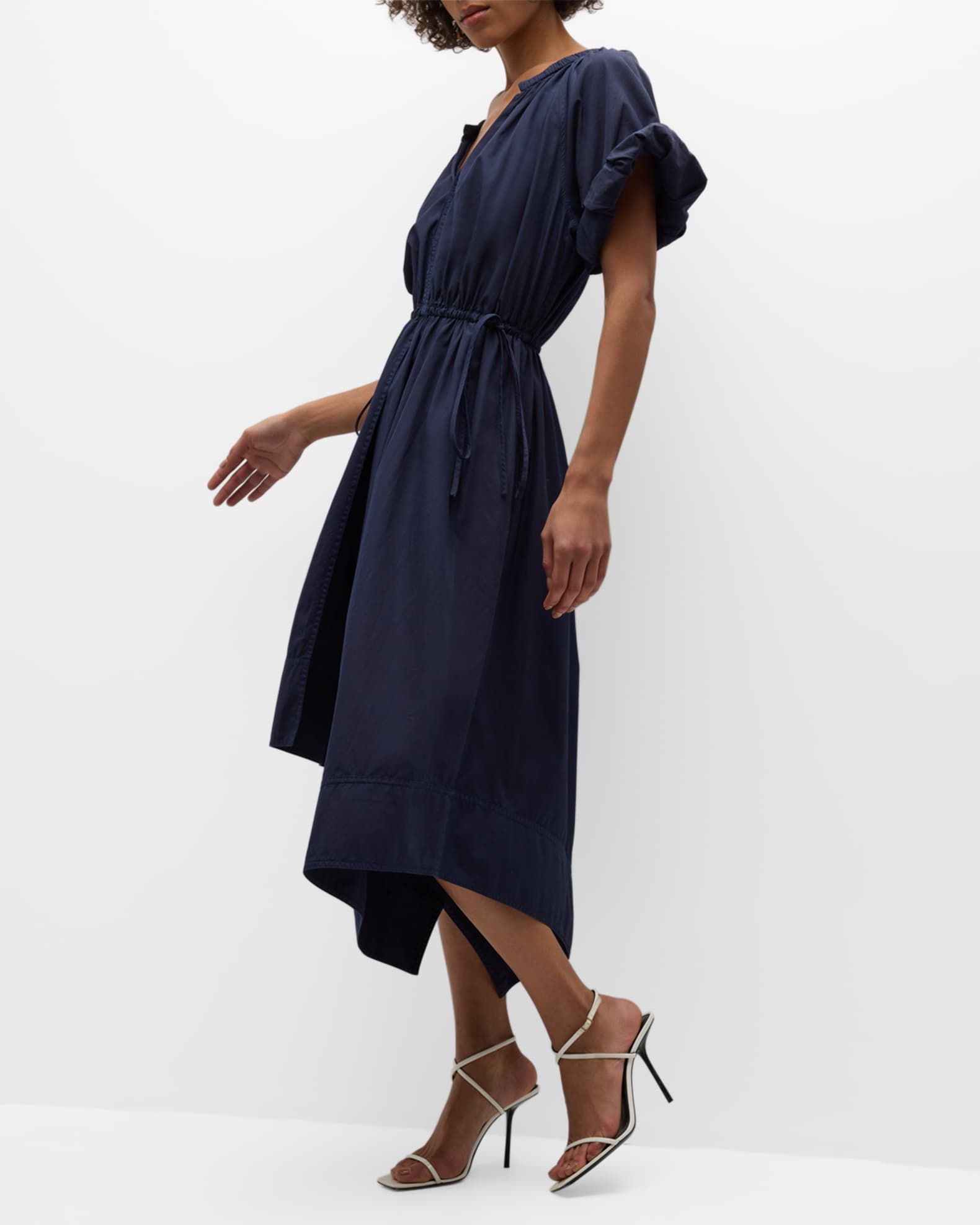 A.L.C. Odin Short-Sleeve Drawstring Midi Dress | Neiman Marcus