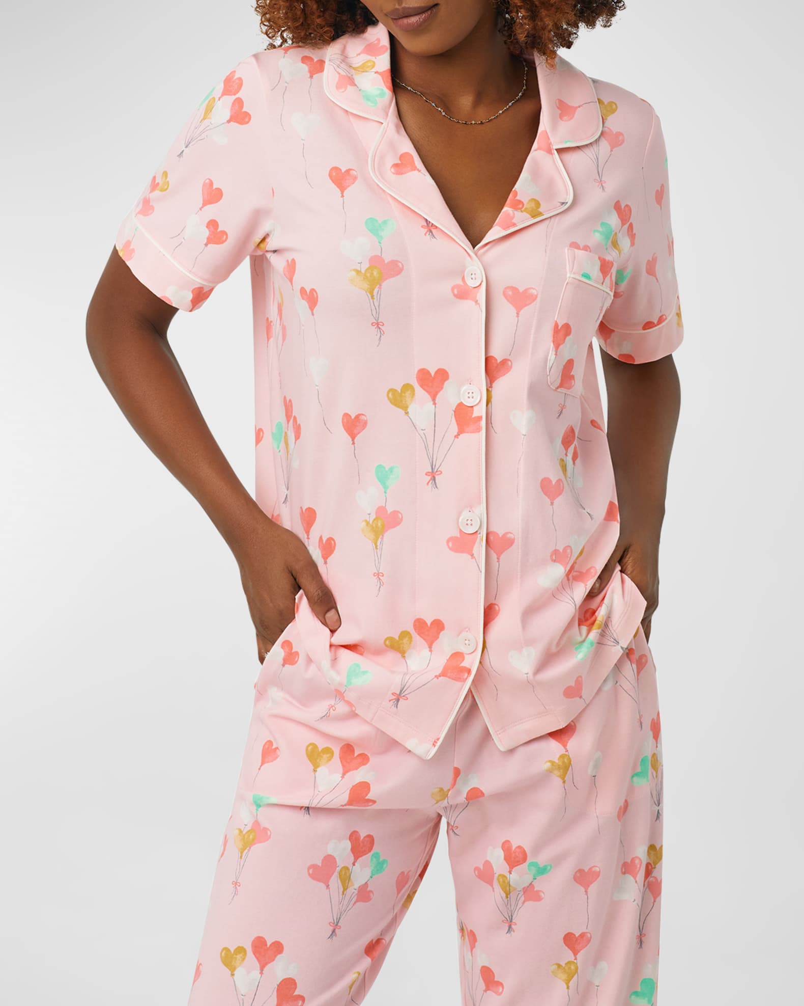 BedHead Pajamas Cropped Heart-Print Pajama set | Neiman Marcus