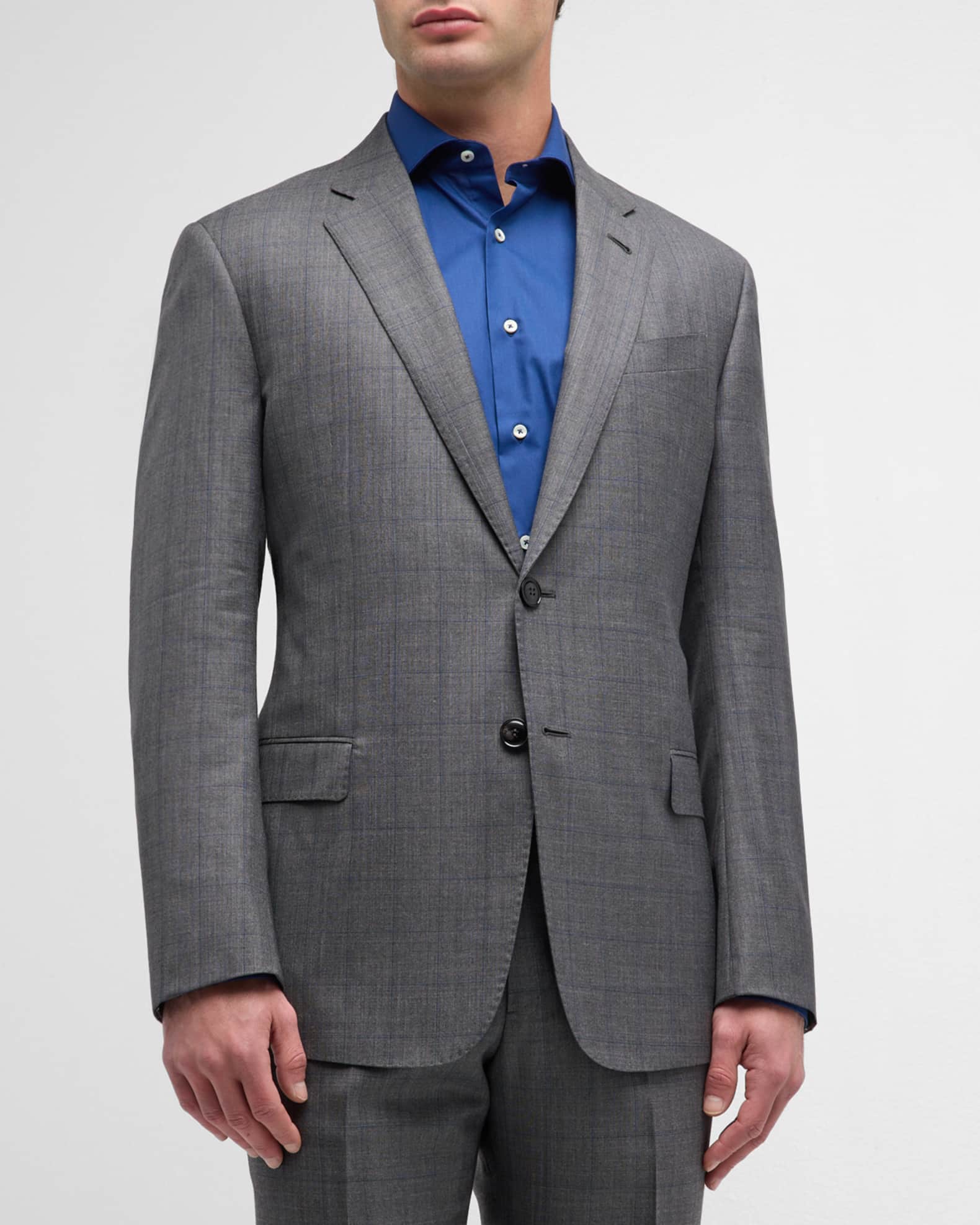 Giorgio Armani Men's Windowpane Wool-Silk Suit | Neiman Marcus