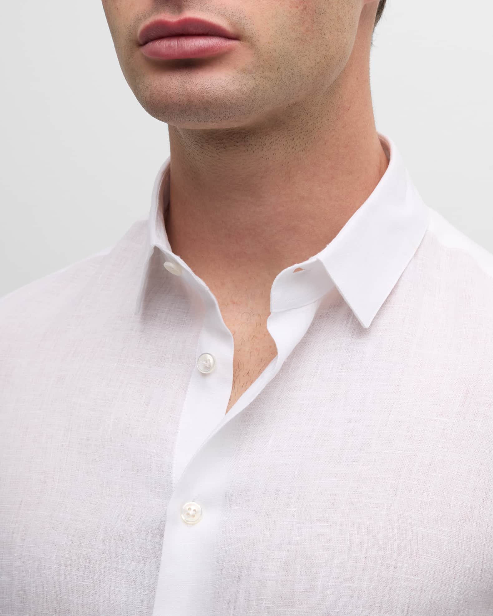 Giorgio Armani Men's Solid Linen Sport Shirt | Neiman Marcus