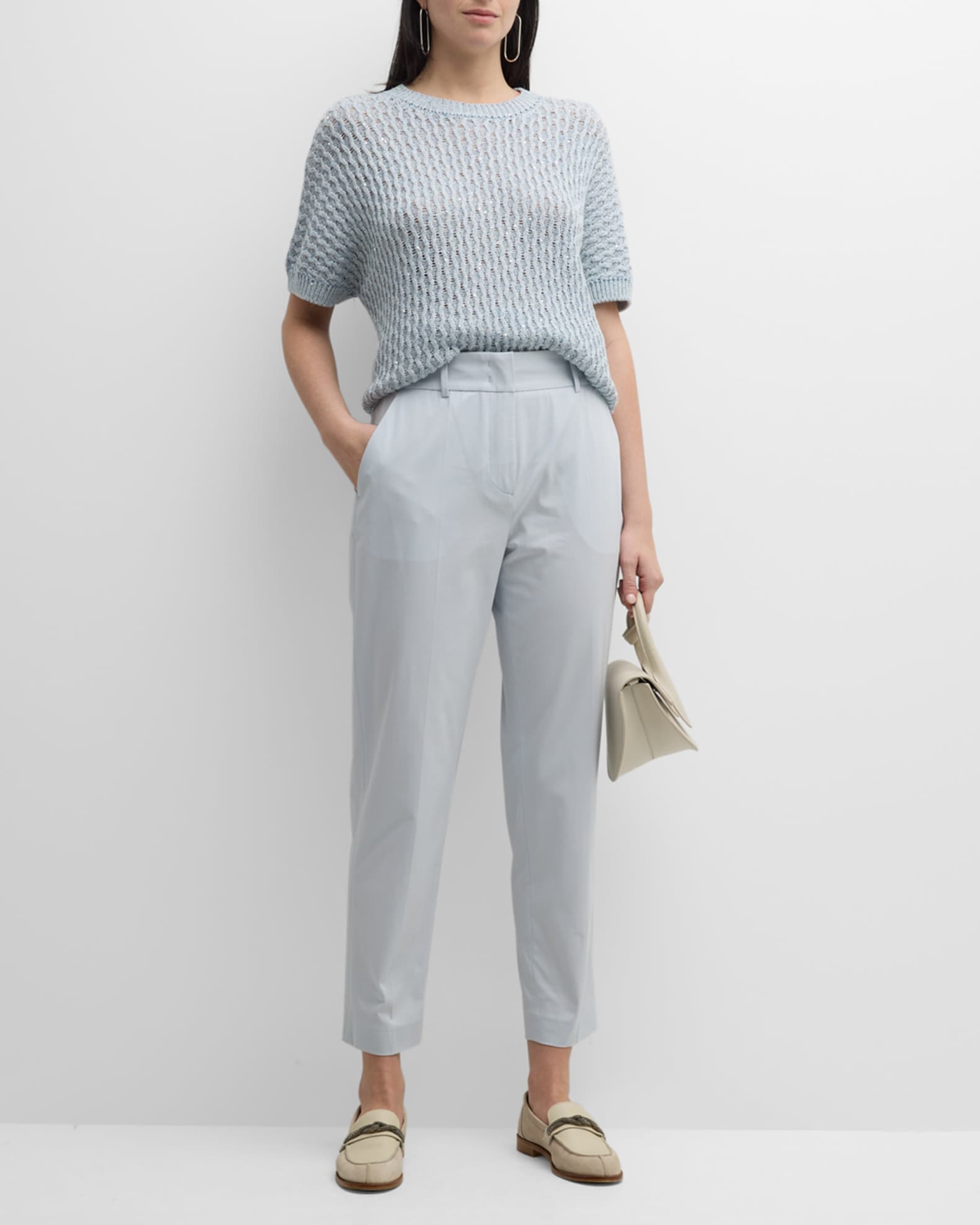 Eleventy Cropped High-Rise Tapered Pants | Neiman Marcus