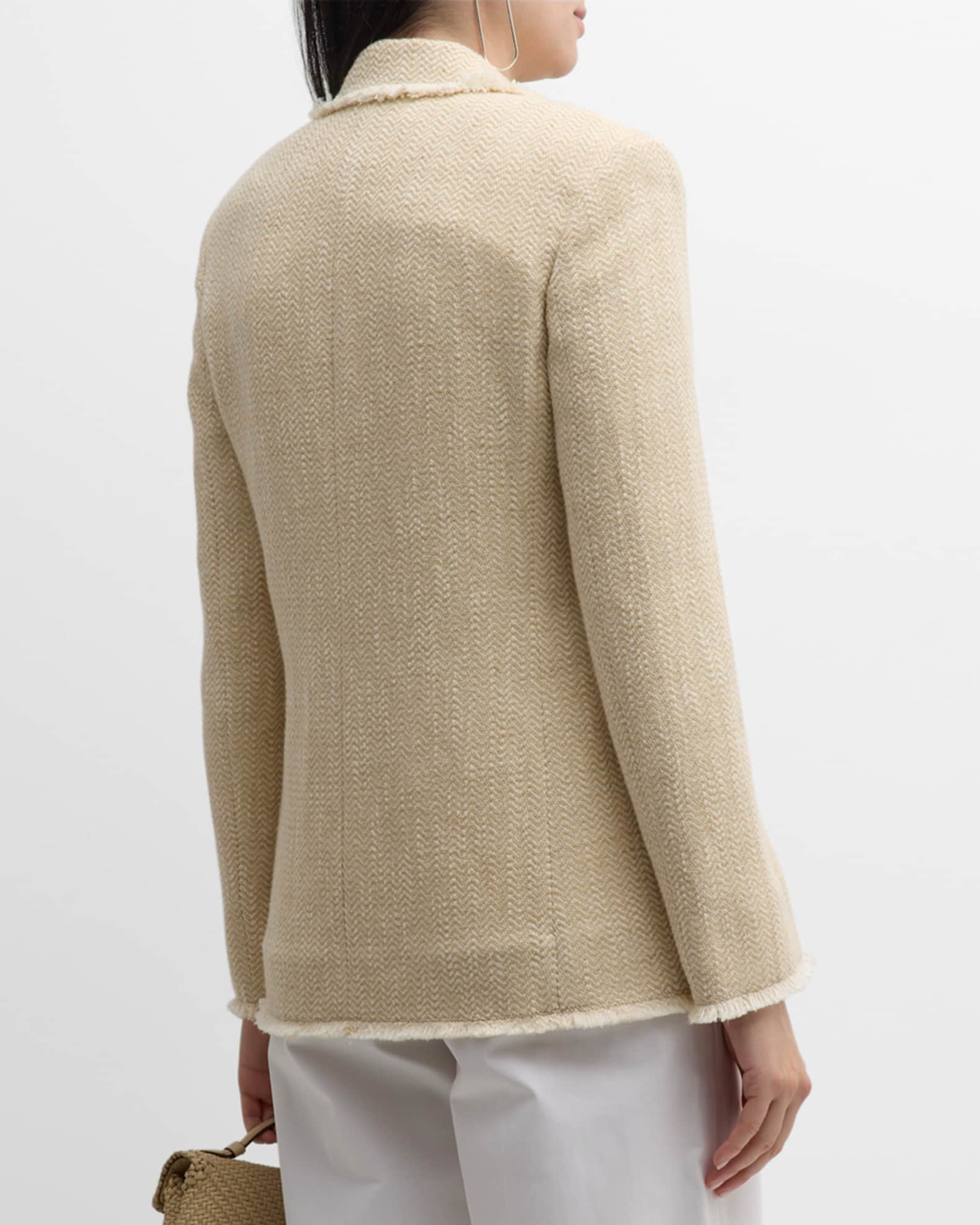 Eleventy Single-Breasted Fringe-Trim Tweed Blazer | Neiman Marcus