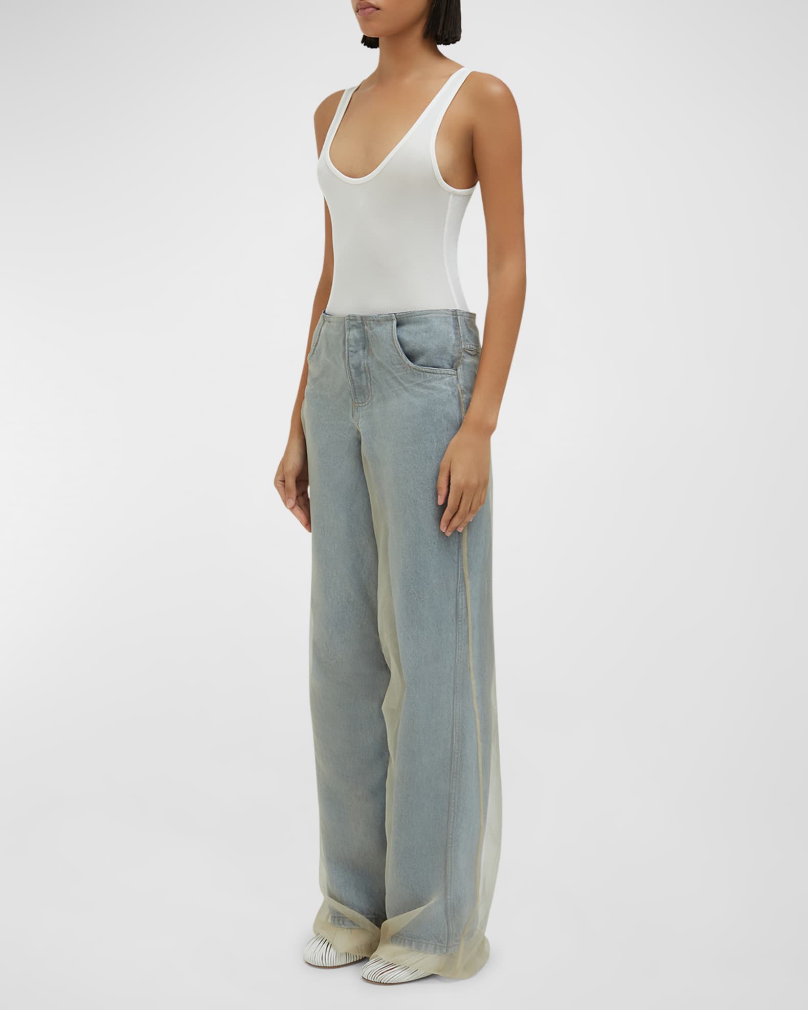 Christopher Esber Wide-Leg Denim Jeans with Silk Parchment Overlay ...