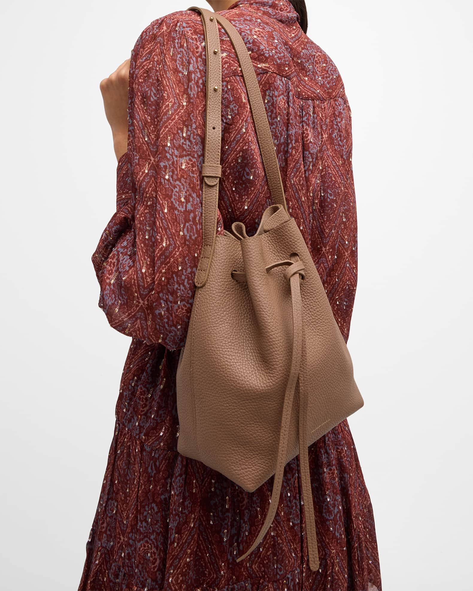 Mansur Gavriel Mini Drawstring Leather Bucket Bag | Neiman Marcus