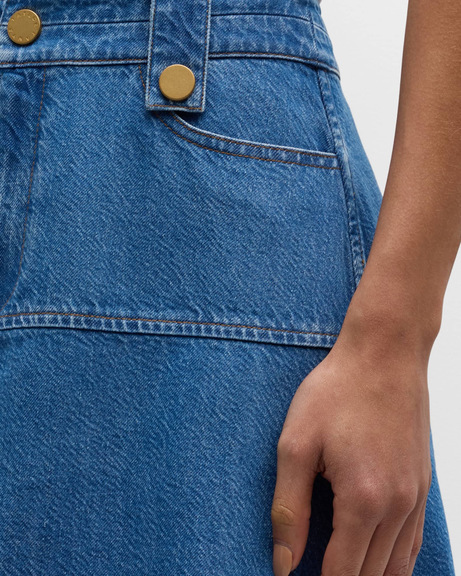Tanya Taylor Hudie A-Line Denim Midi Skirt | Neiman Marcus