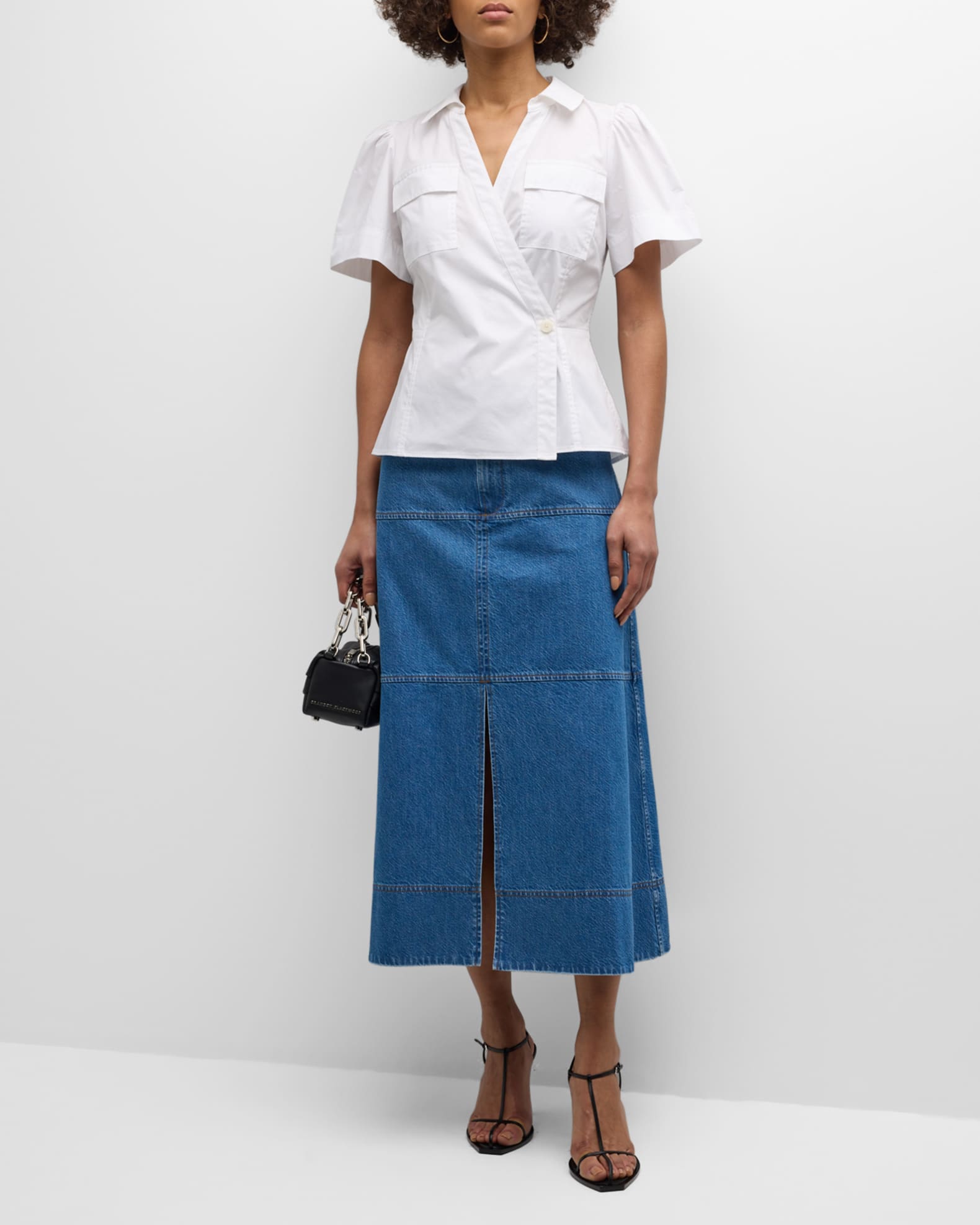 Tanya Taylor Sandra Short-Sleeve Wrap-Front Top | Neiman Marcus