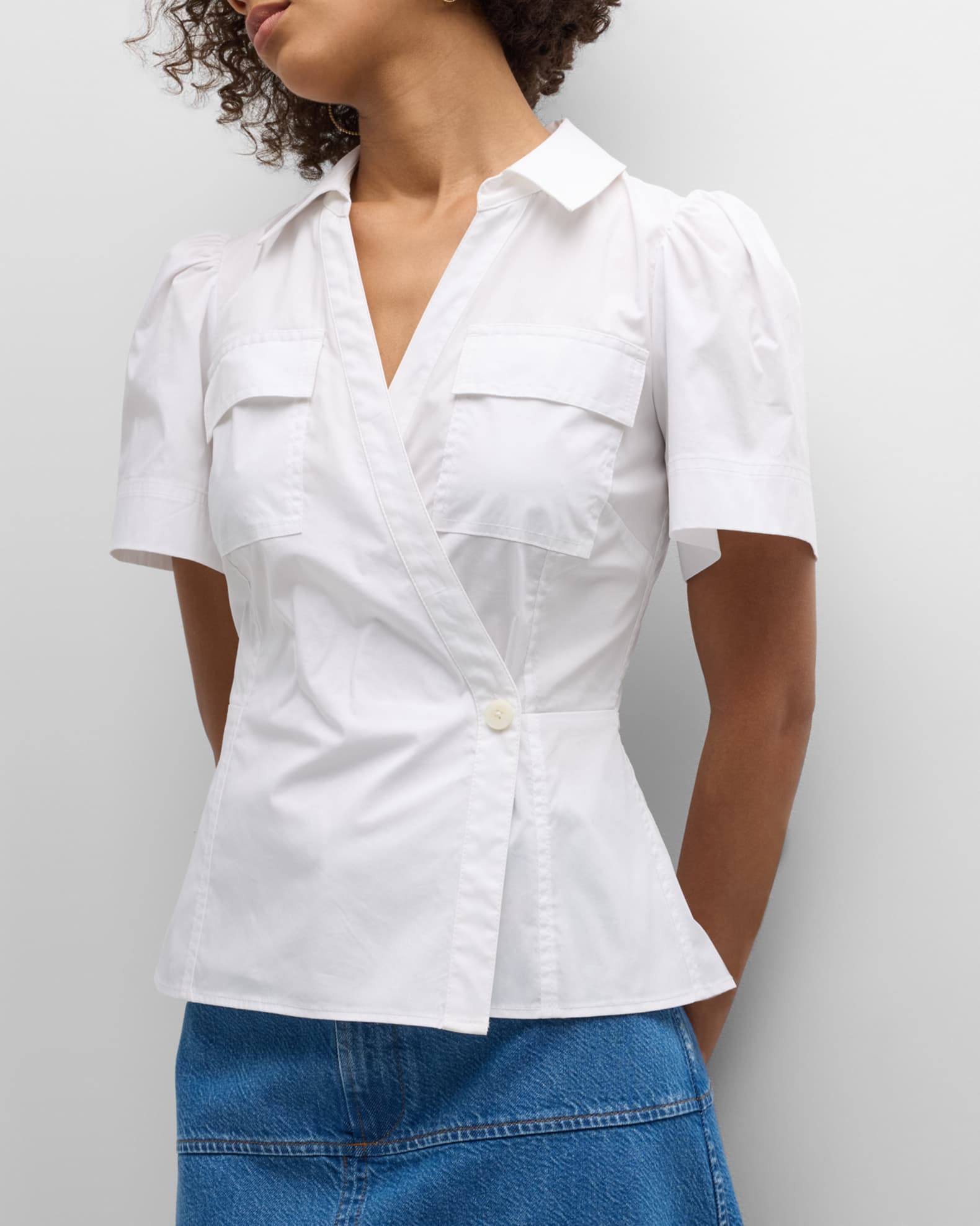 Tanya Taylor Sandra Short-Sleeve Wrap-Front Top | Neiman Marcus