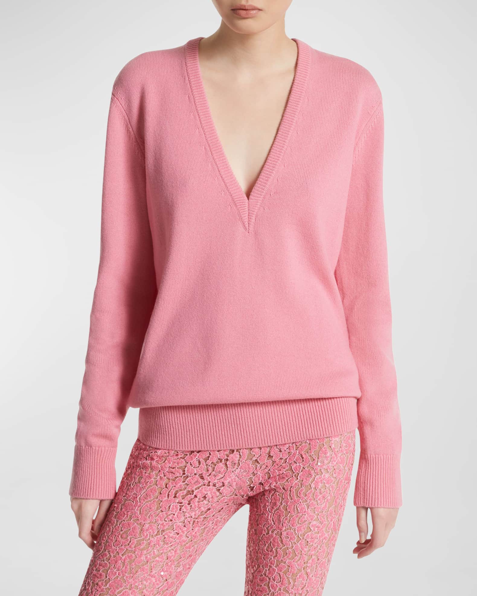 Michael Kors Collection Plunging V-Neck Long-Sleeve Cashmere Sweater ...