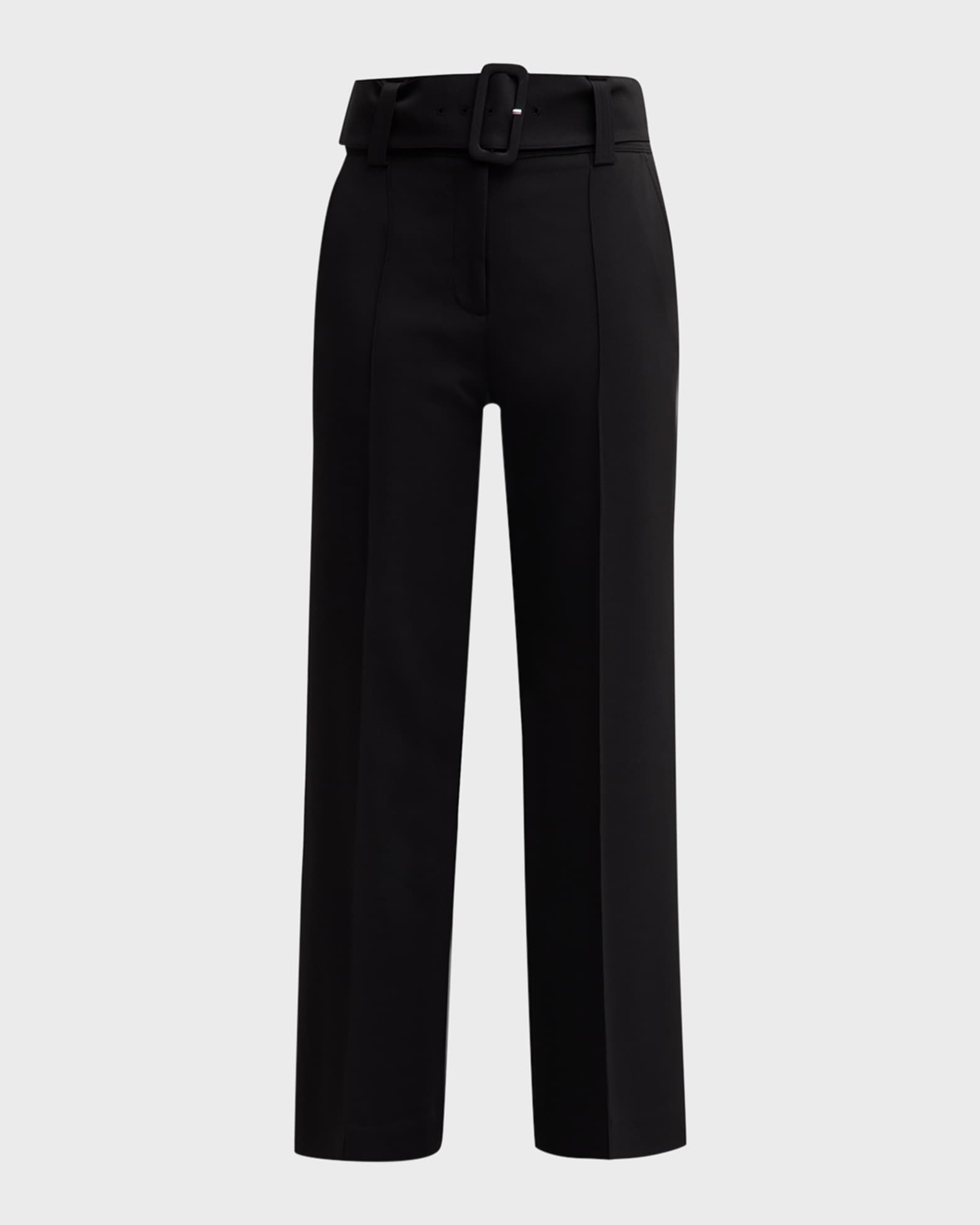 Elie Tahari The Baylor Belted High-Rise Straight-Leg Pants | Neiman Marcus