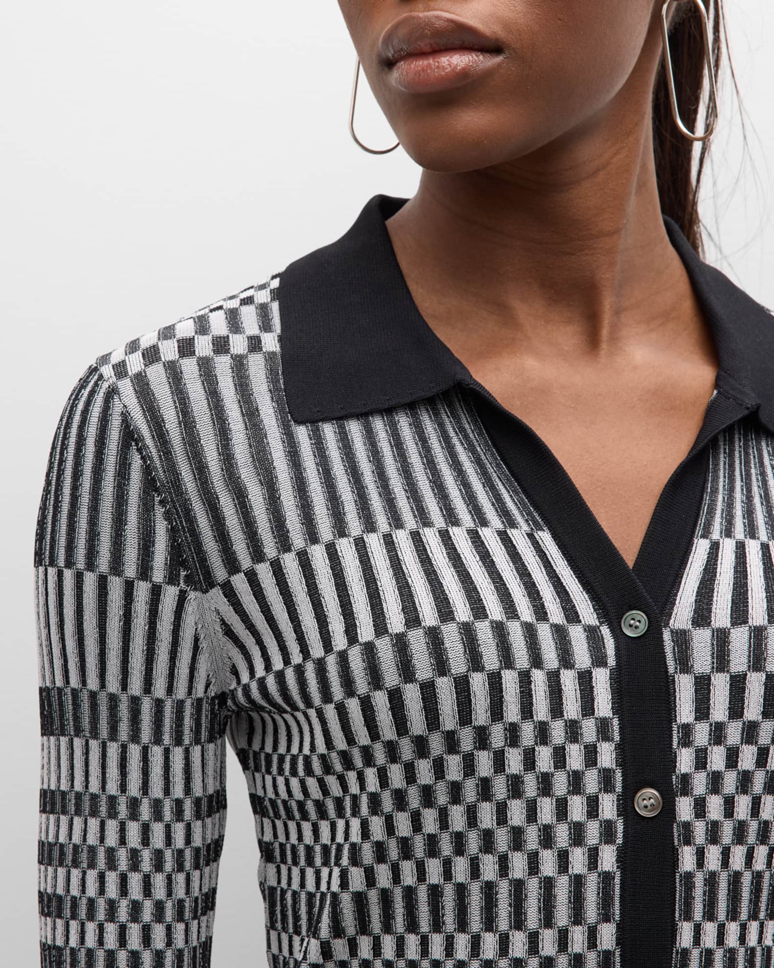 Elie Tahari The Kai Check Intarsia Button-Down Shirt | Neiman Marcus