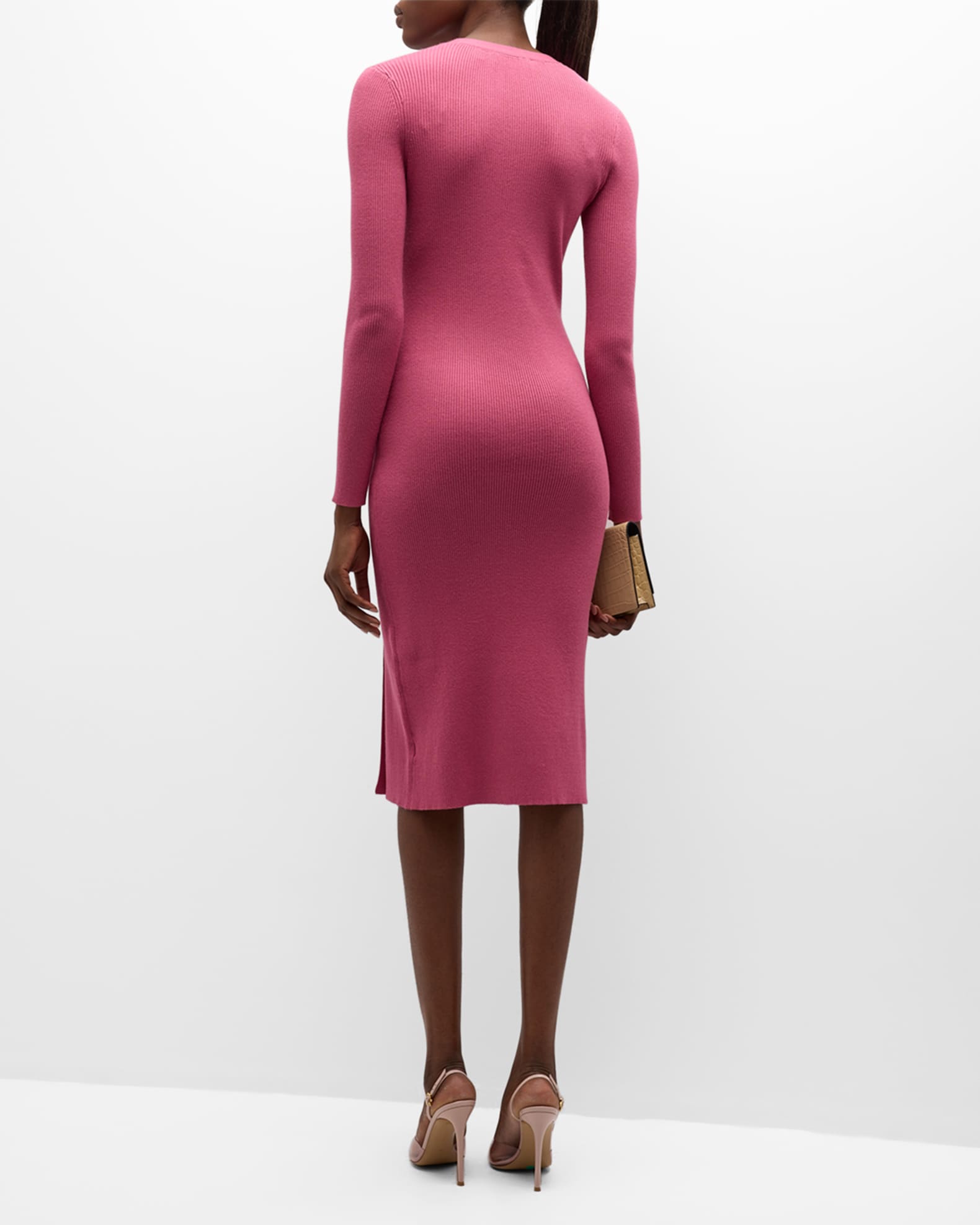 Elie Tahari The Casey Button-Down Ribbed Bodycon Midi Dress | Neiman Marcus