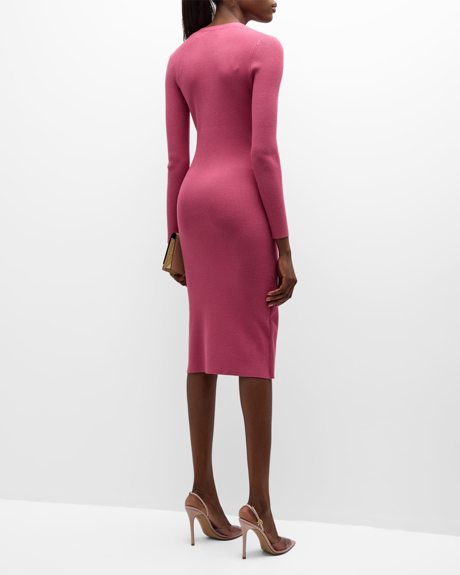 Elie Tahari The Casey Button-Down Ribbed Bodycon Midi Dress | Neiman Marcus