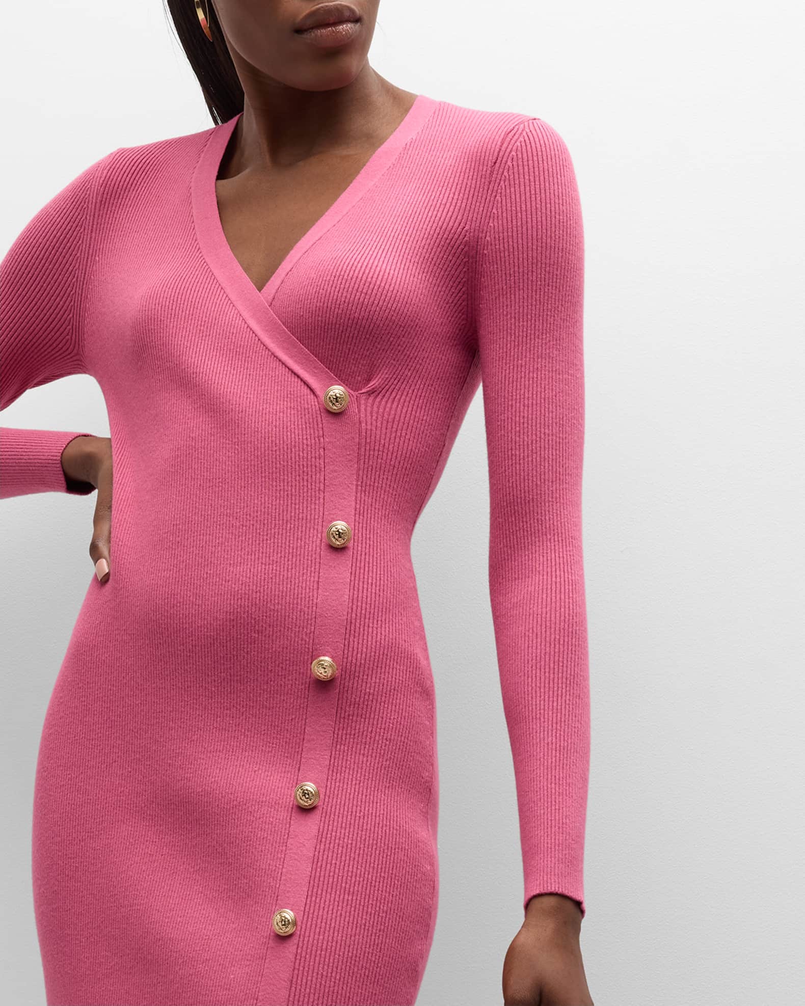 Elie Tahari The Casey Button-Down Ribbed Bodycon Midi Dress | Neiman Marcus