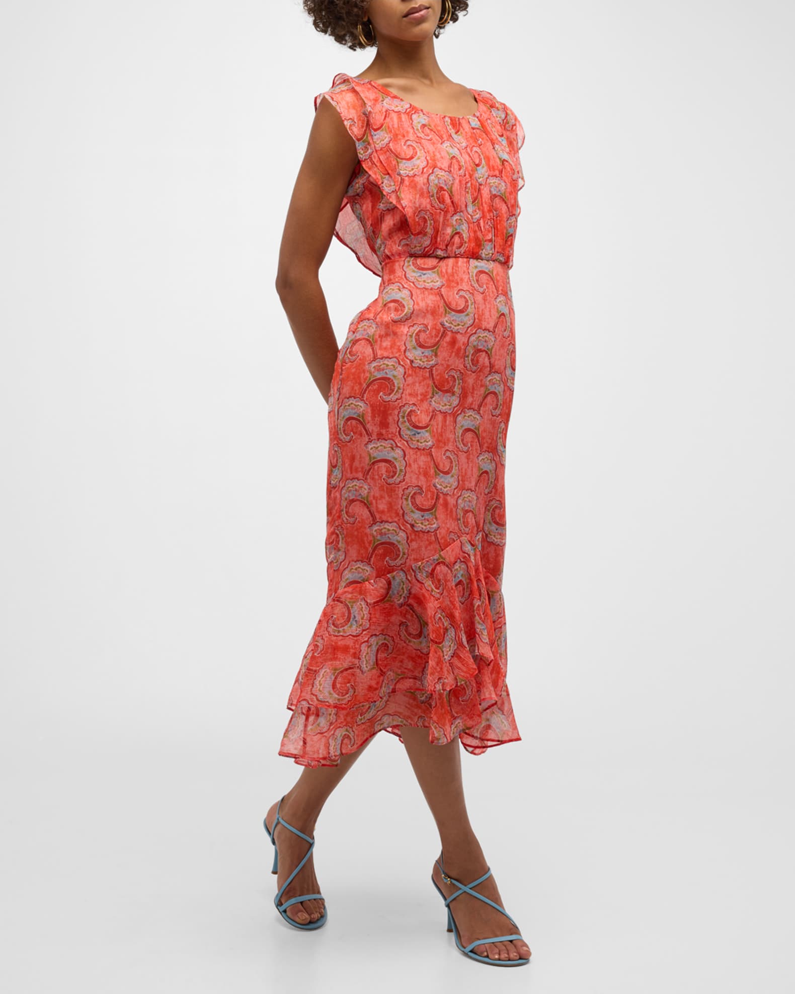 Saloni Aisha Floral Silk Chiffon Frill Dress | Neiman Marcus