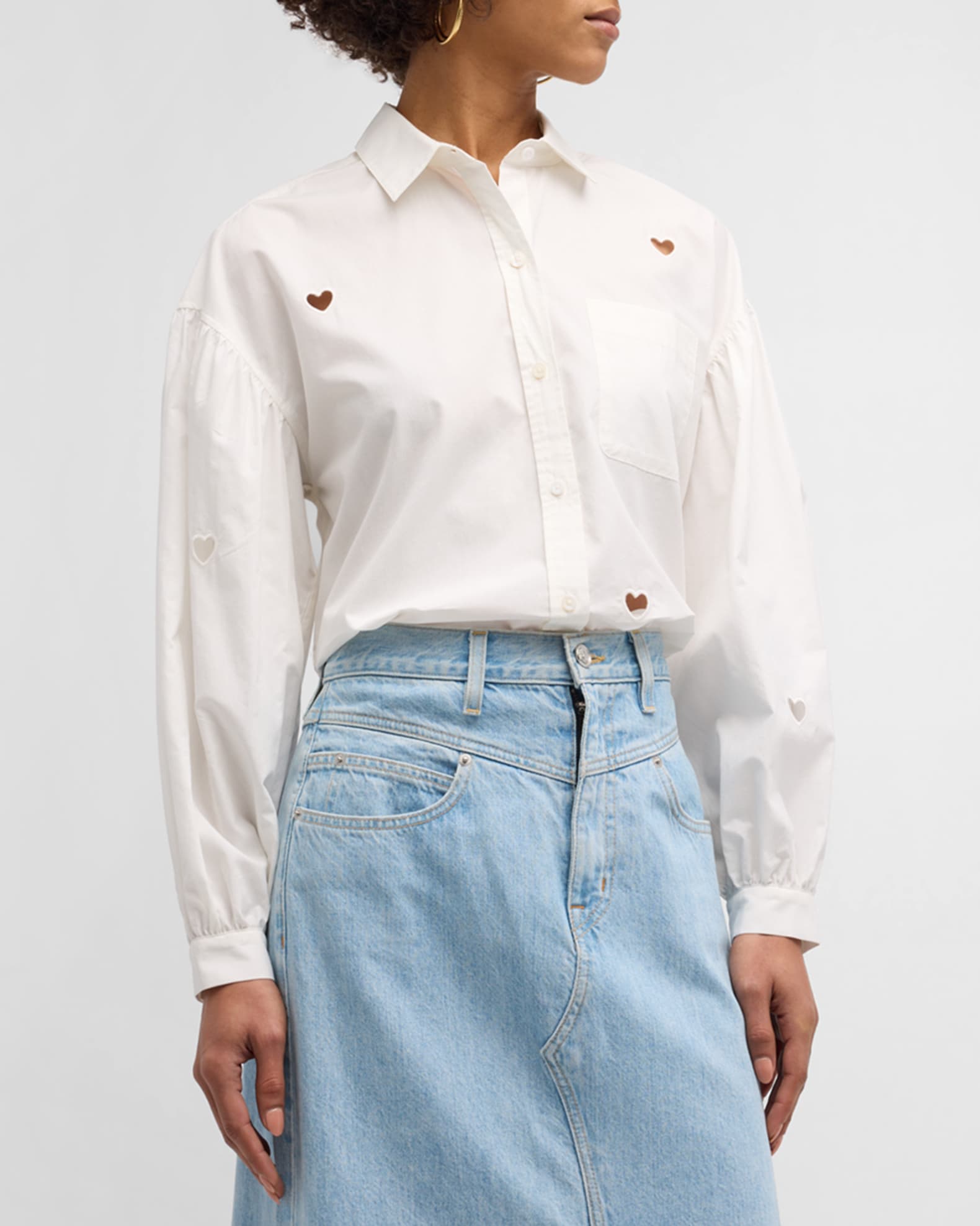 Rails Janae Heart Cutout Button-Front Shirt | Neiman Marcus