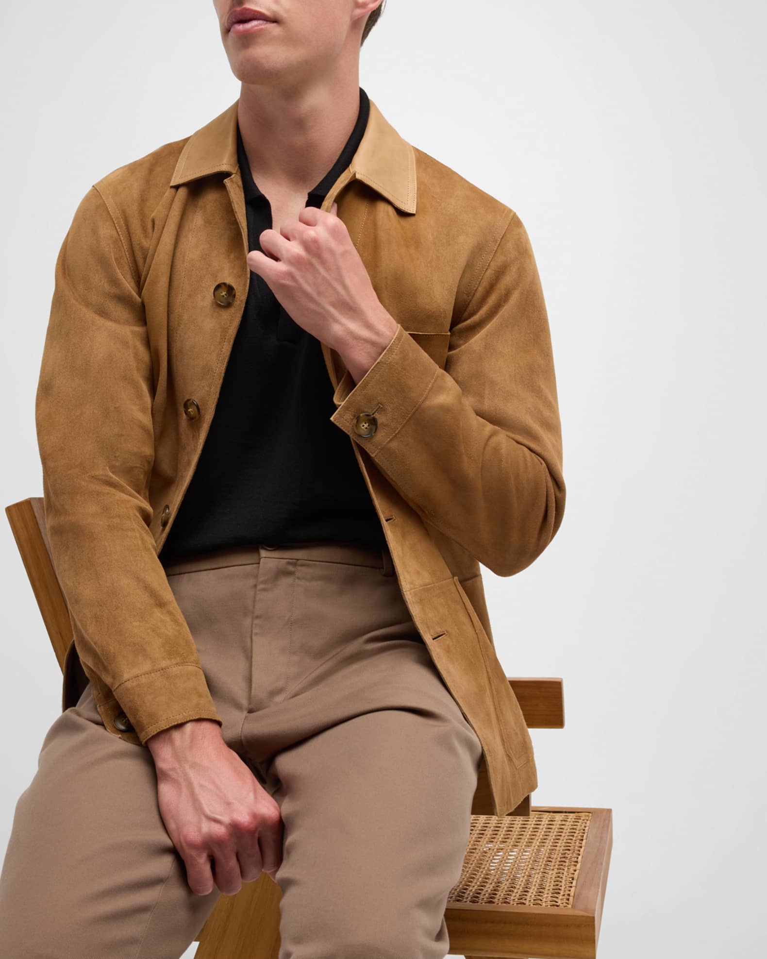 Canali Men's Suede Leather-Collar Chore Jacket | Neiman Marcus