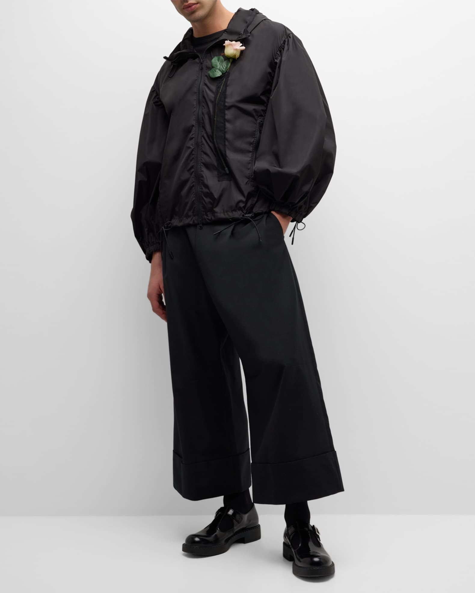 Simone Rocha Men's Puff-Sleeve Jacket with Flower | Neiman Marcus