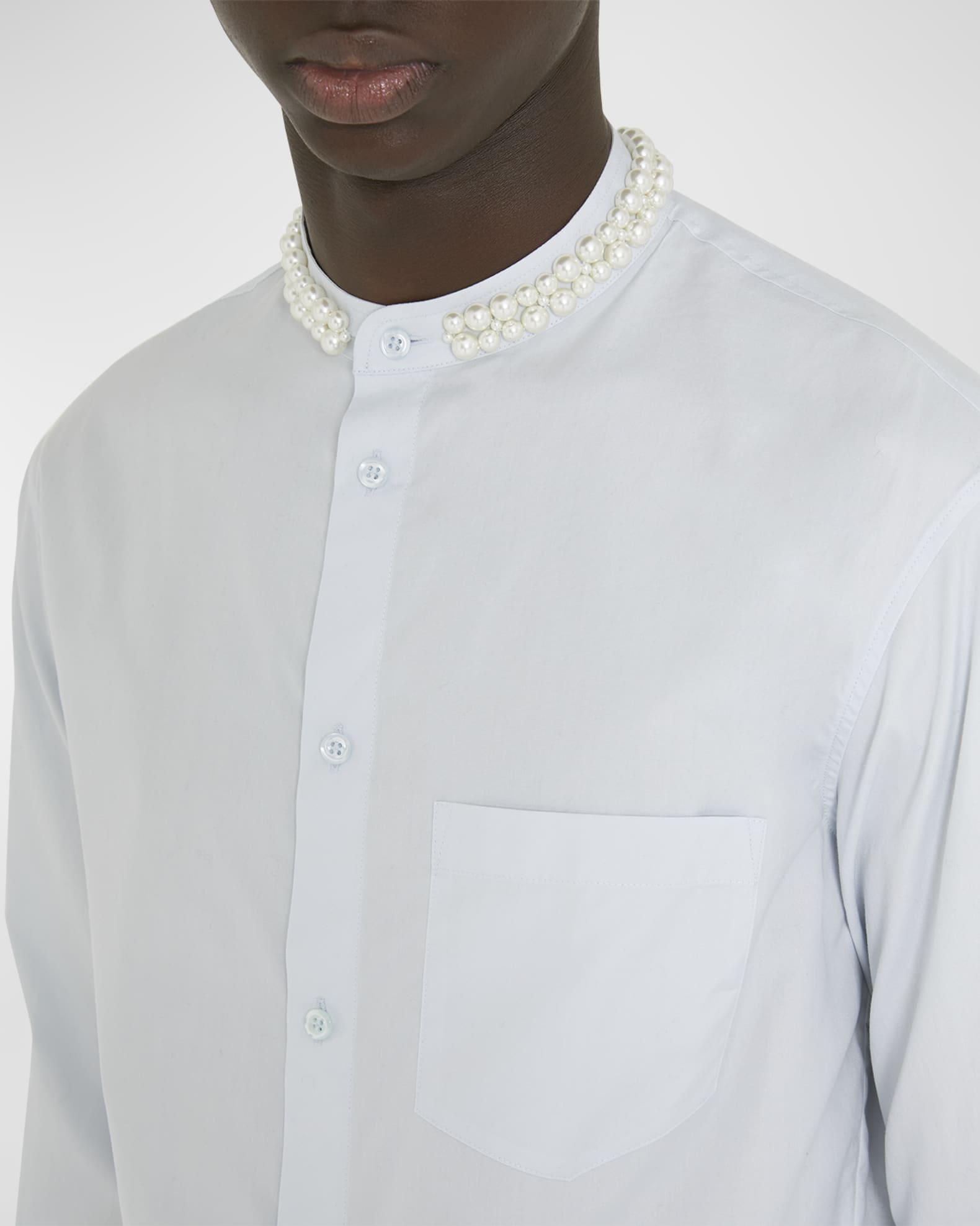 Simone Rocha Men's Beaded Band-Collar Grandad Shirt | Neiman Marcus