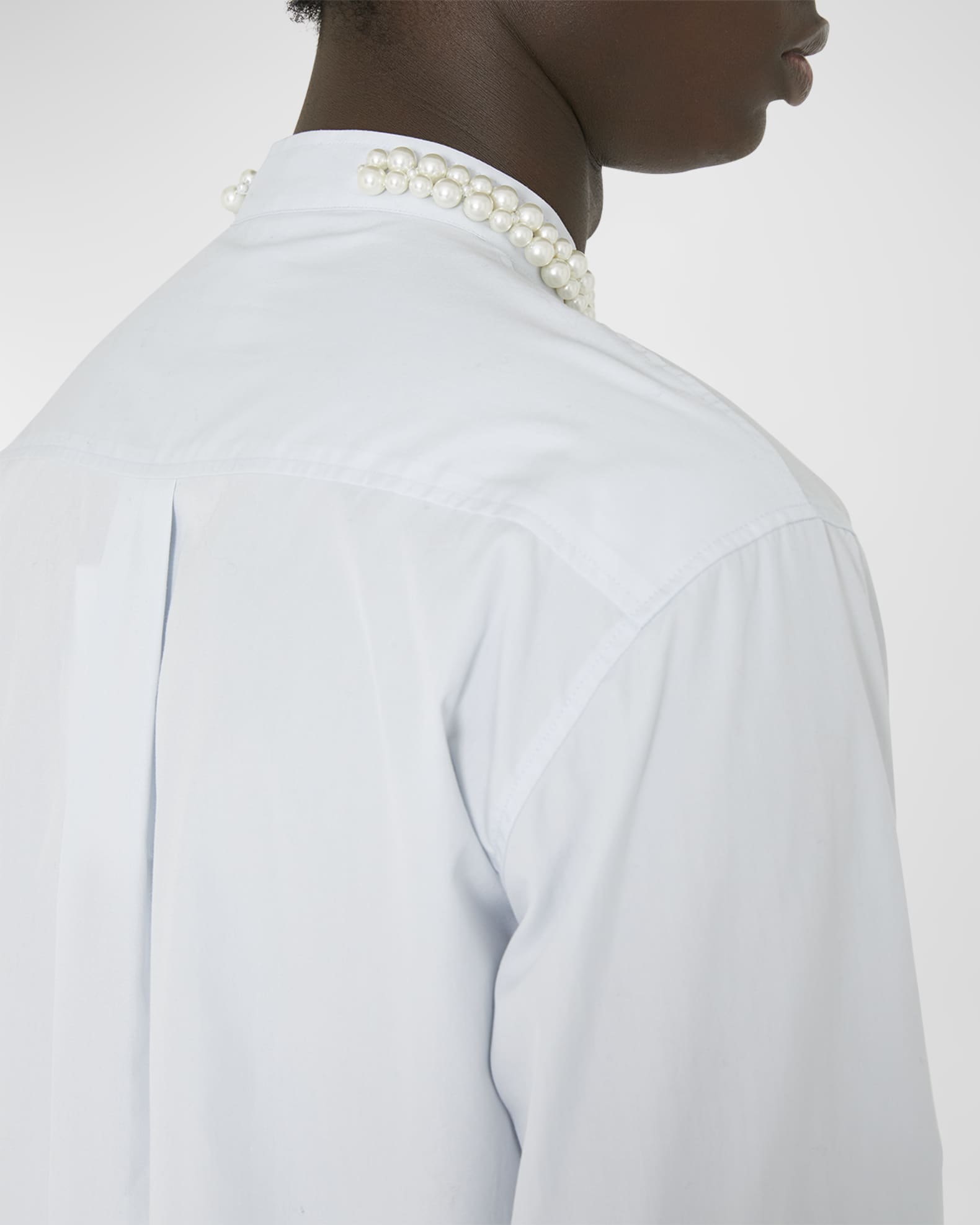Simone Rocha Men's Beaded Band-Collar Grandad Shirt | Neiman Marcus