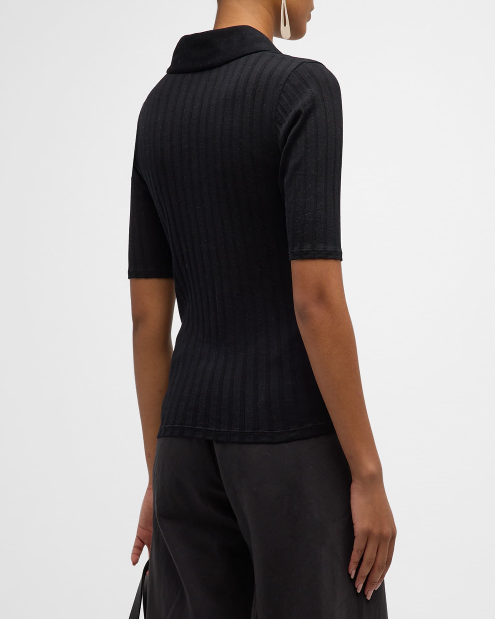 Vince Elbow-Sleeve Silk Rib Polo Shirt | Neiman Marcus