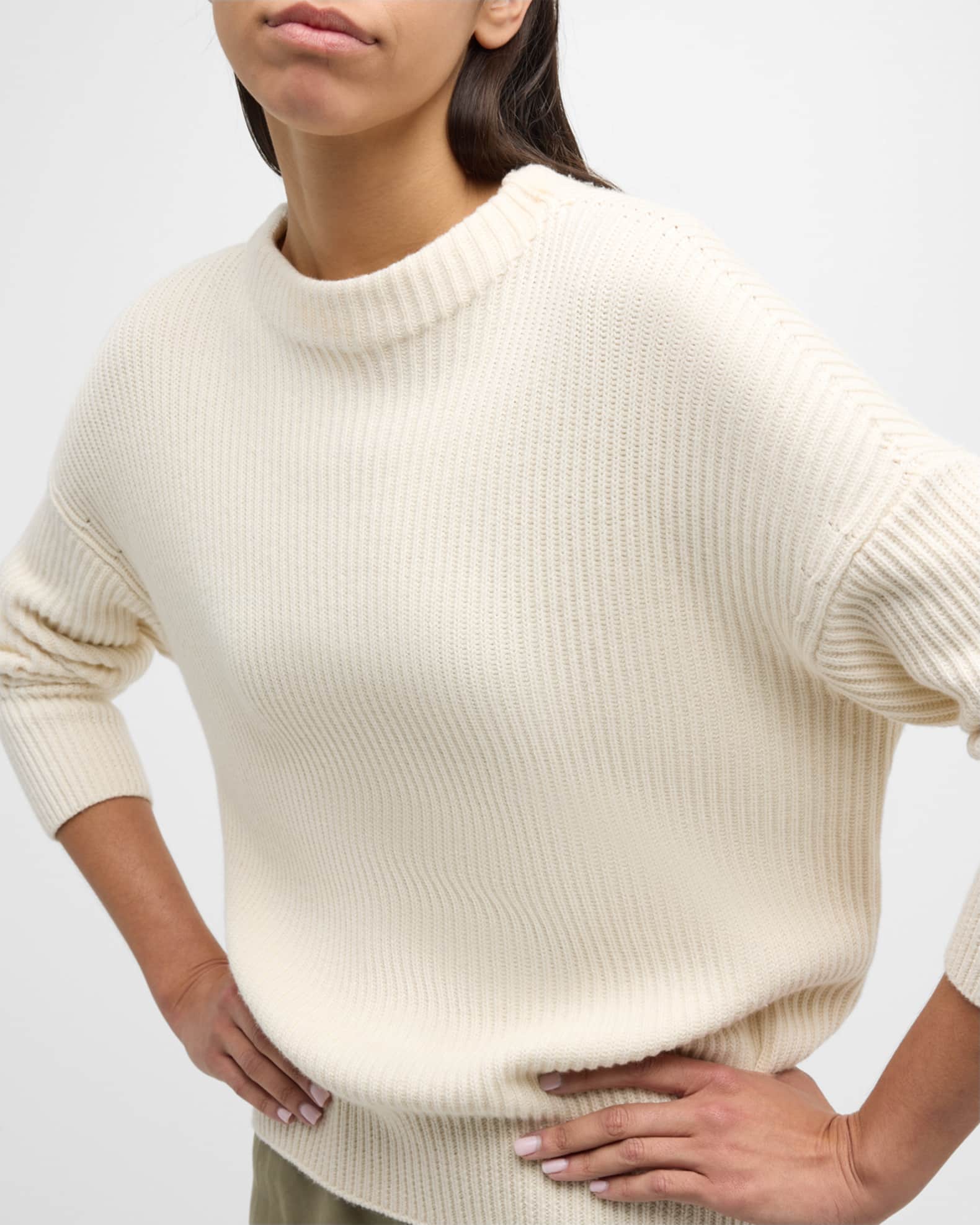 Vince Ribbed Funnel-Neck Cotton Cashmere Sweater | Neiman Marcus