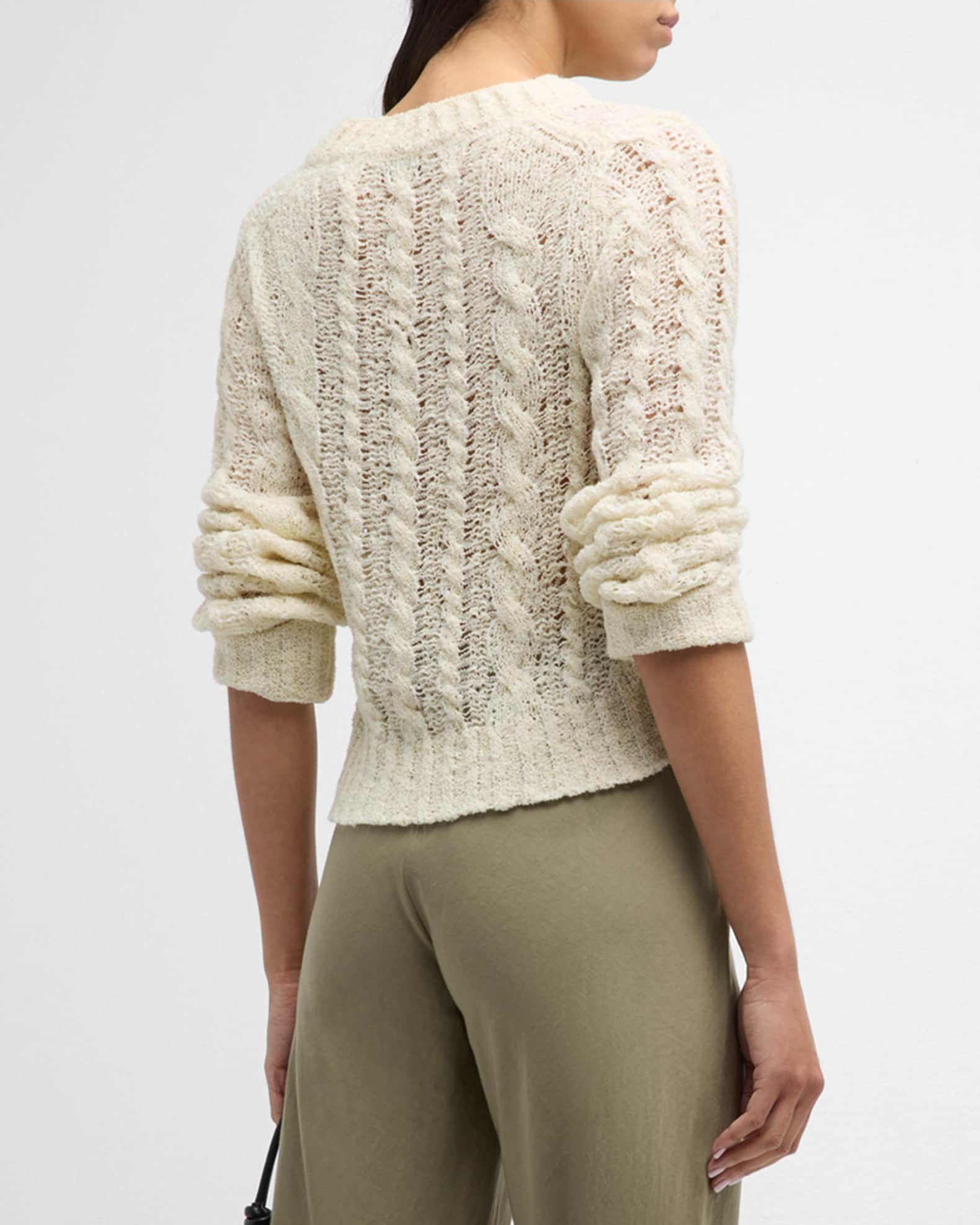 Vince Textured Wool-Blend Cable-Knit V-Neck Sweater | Neiman Marcus