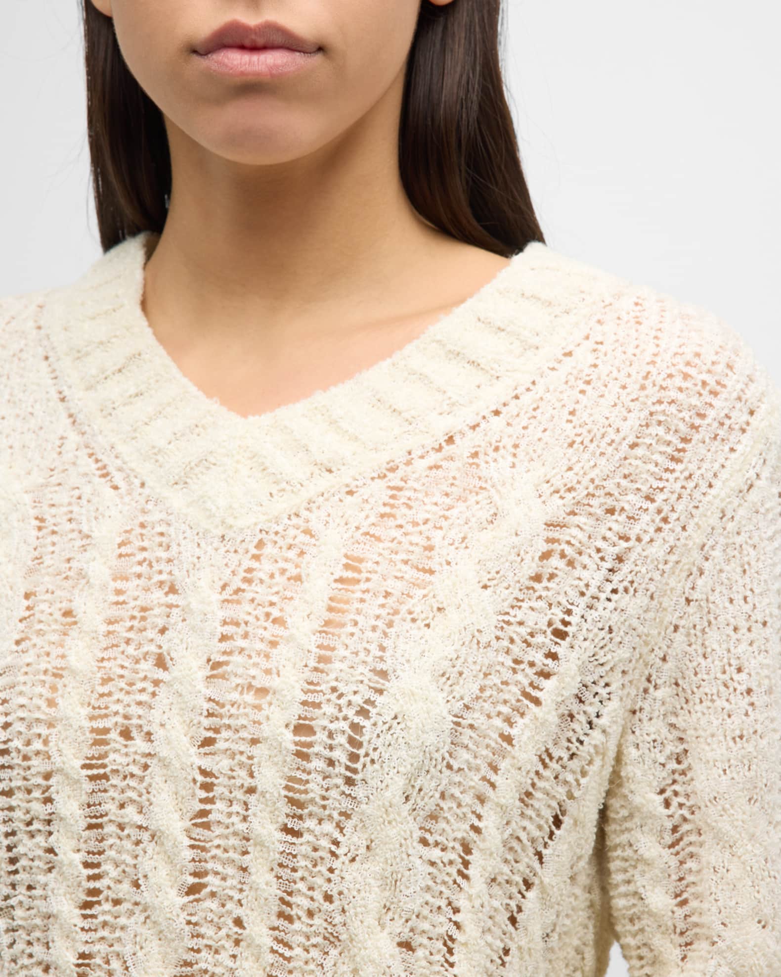 Vince Textured Wool-Blend Cable-Knit V-Neck Sweater | Neiman Marcus