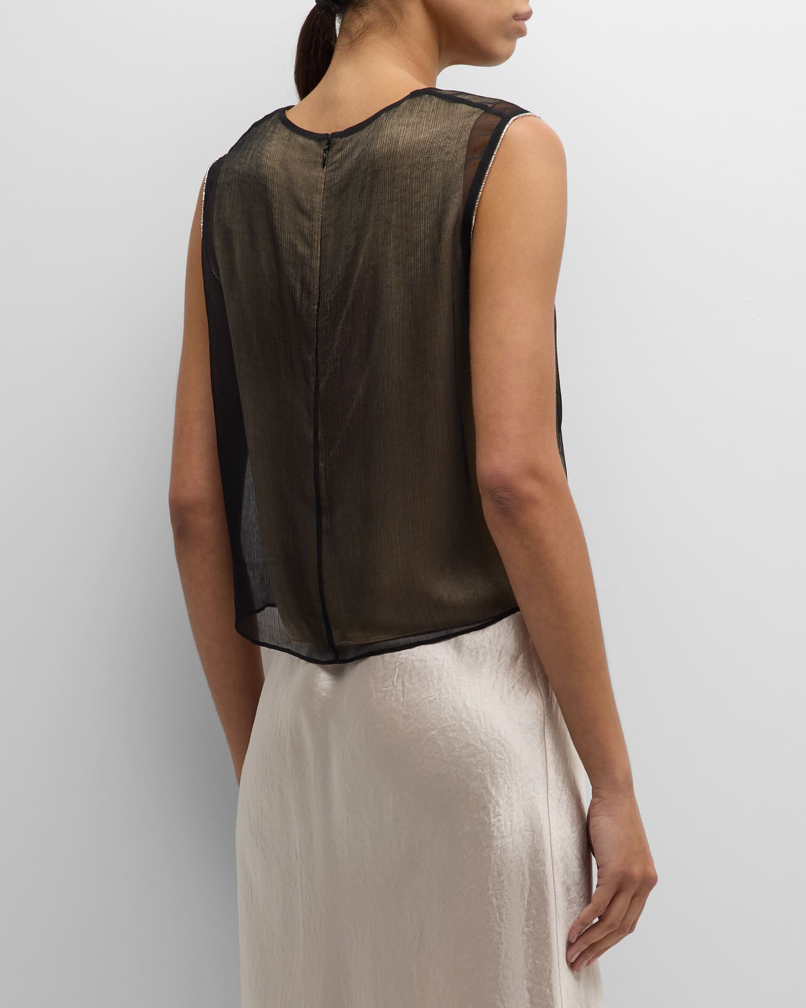 Vince Beaded Border Sheer Shell Top | Neiman Marcus