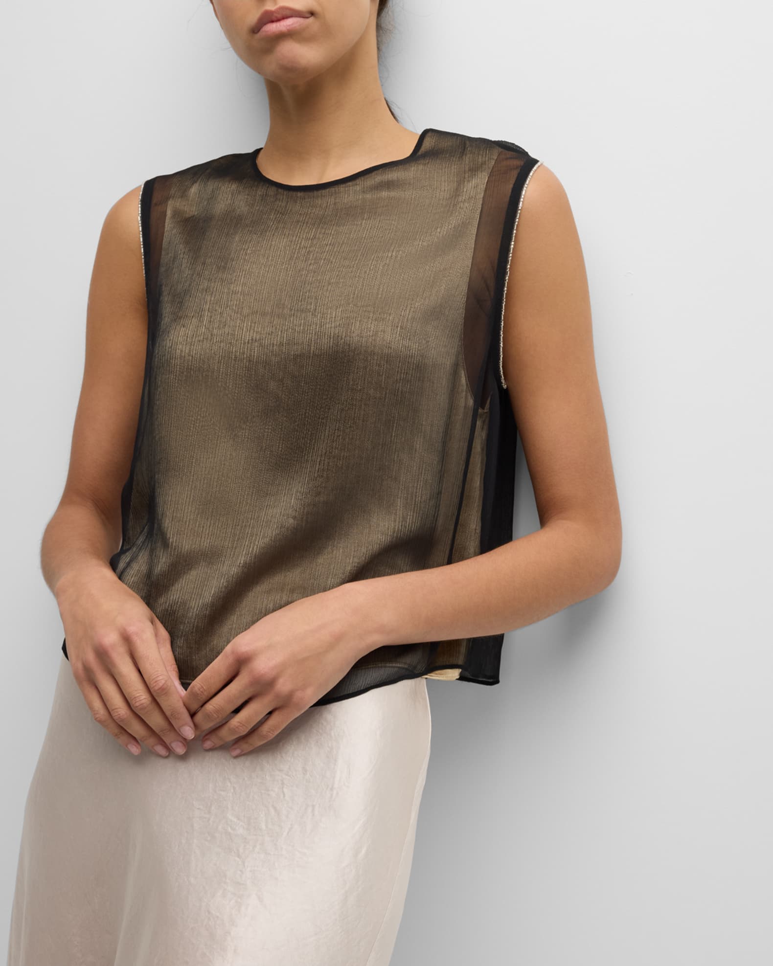 Vince Beaded Border Sheer Shell Top | Neiman Marcus