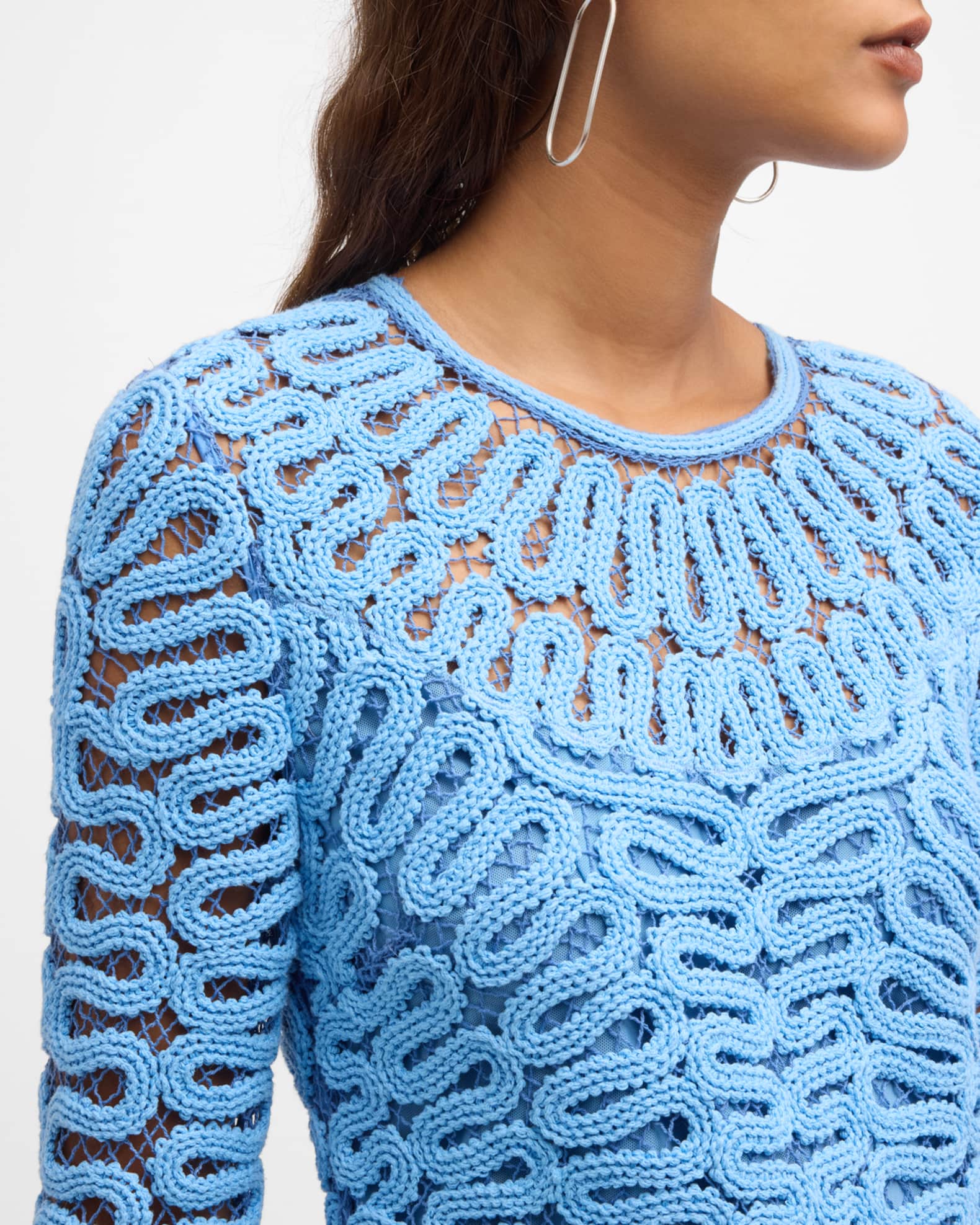 SIMKHAI McCall Long-Sleeve Crochet Mini Dress | Neiman Marcus