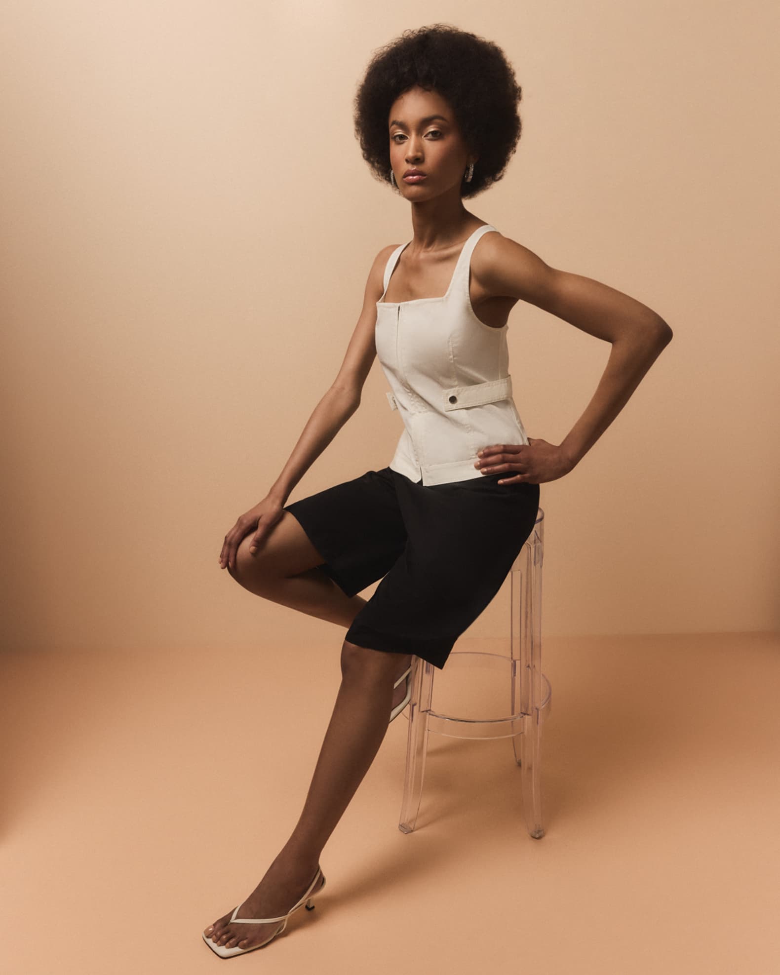 SIMKHAI Dolce Topstitched Sleeveless Zip-Up Top | Neiman Marcus