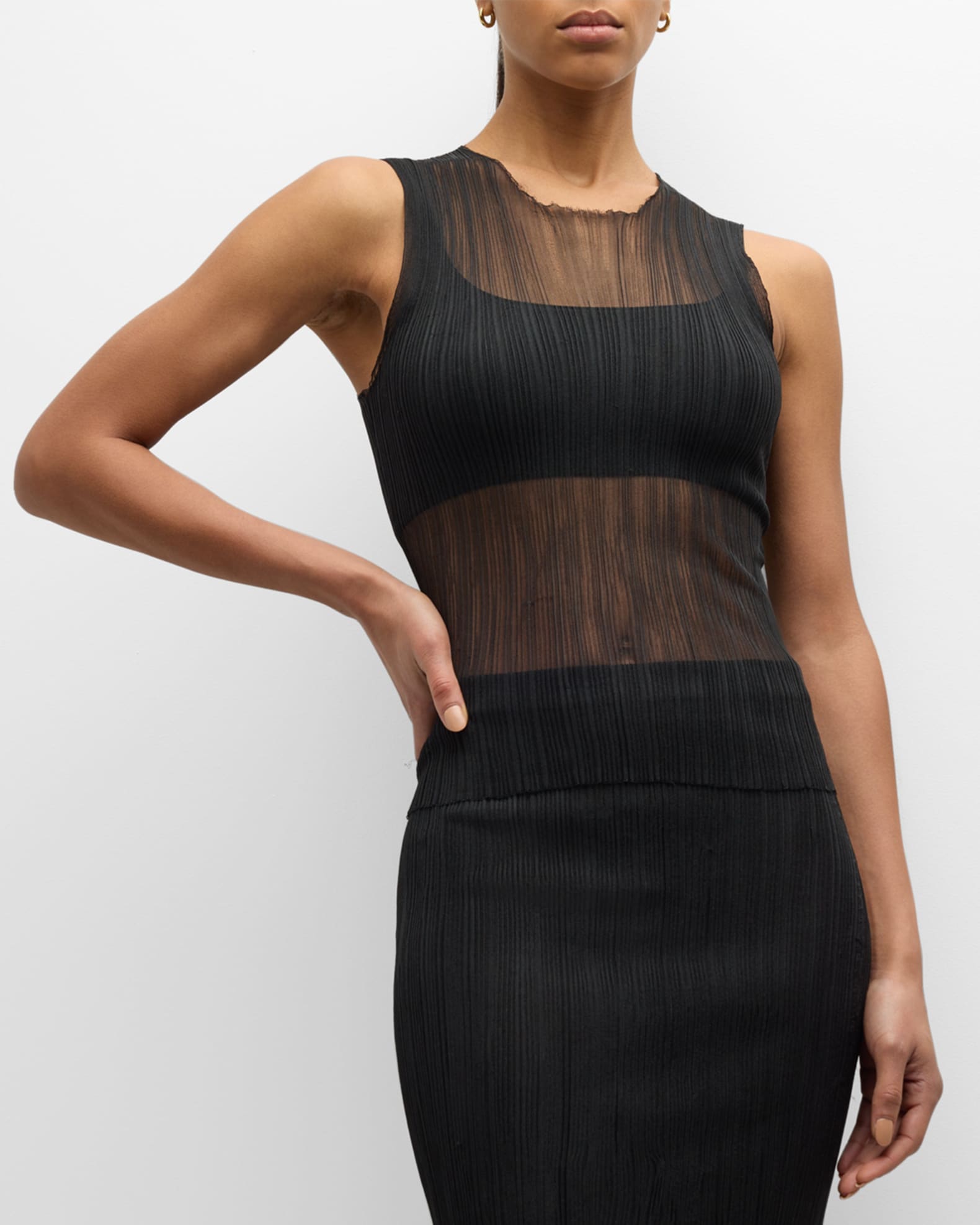 SIMKHAI Oakley Bralette Plise Knit Tank Top | Neiman Marcus