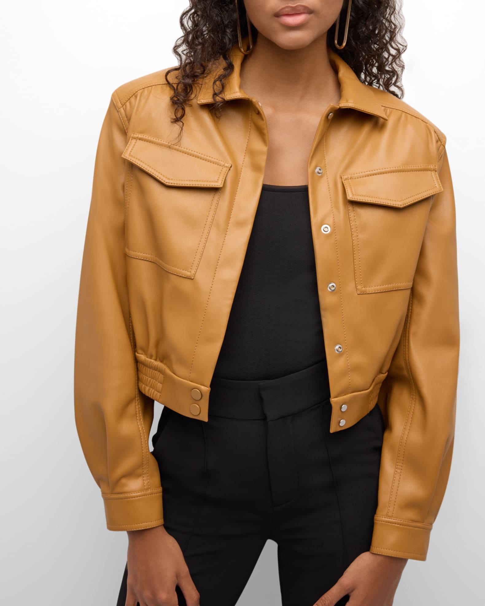 SIMKHAI Marbella Cropped Faux Leather Utility Jacket | Neiman Marcus