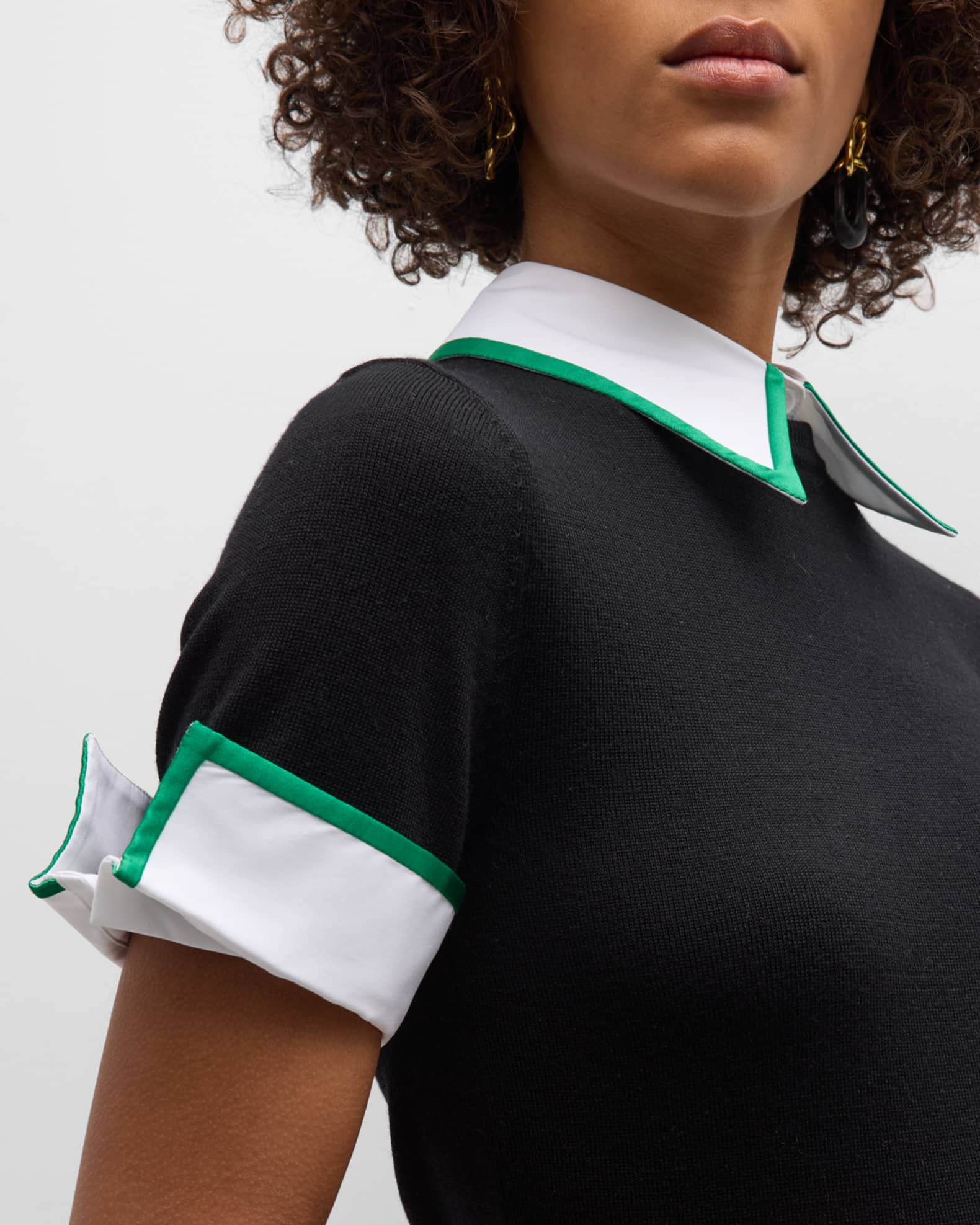 Alice + Olivia Aster Short-Sleeve Collared Pullover with Cuffs | Neiman ...