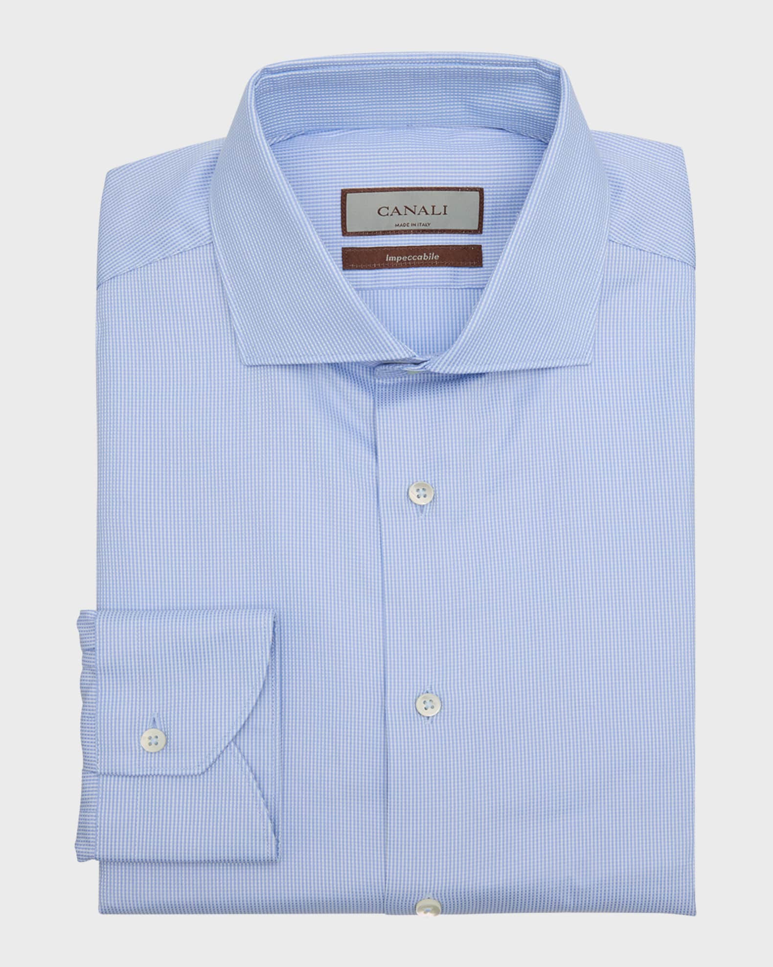 Canali Men's Micro-Check Impeccabile Cotton Dress Shirt | Neiman Marcus