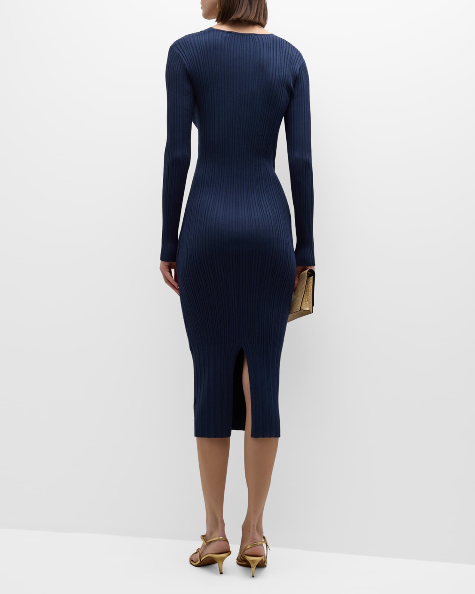 Elie Tahari The Levi Ribbed Faux-Wrap Midi Sweater Dress | Neiman Marcus