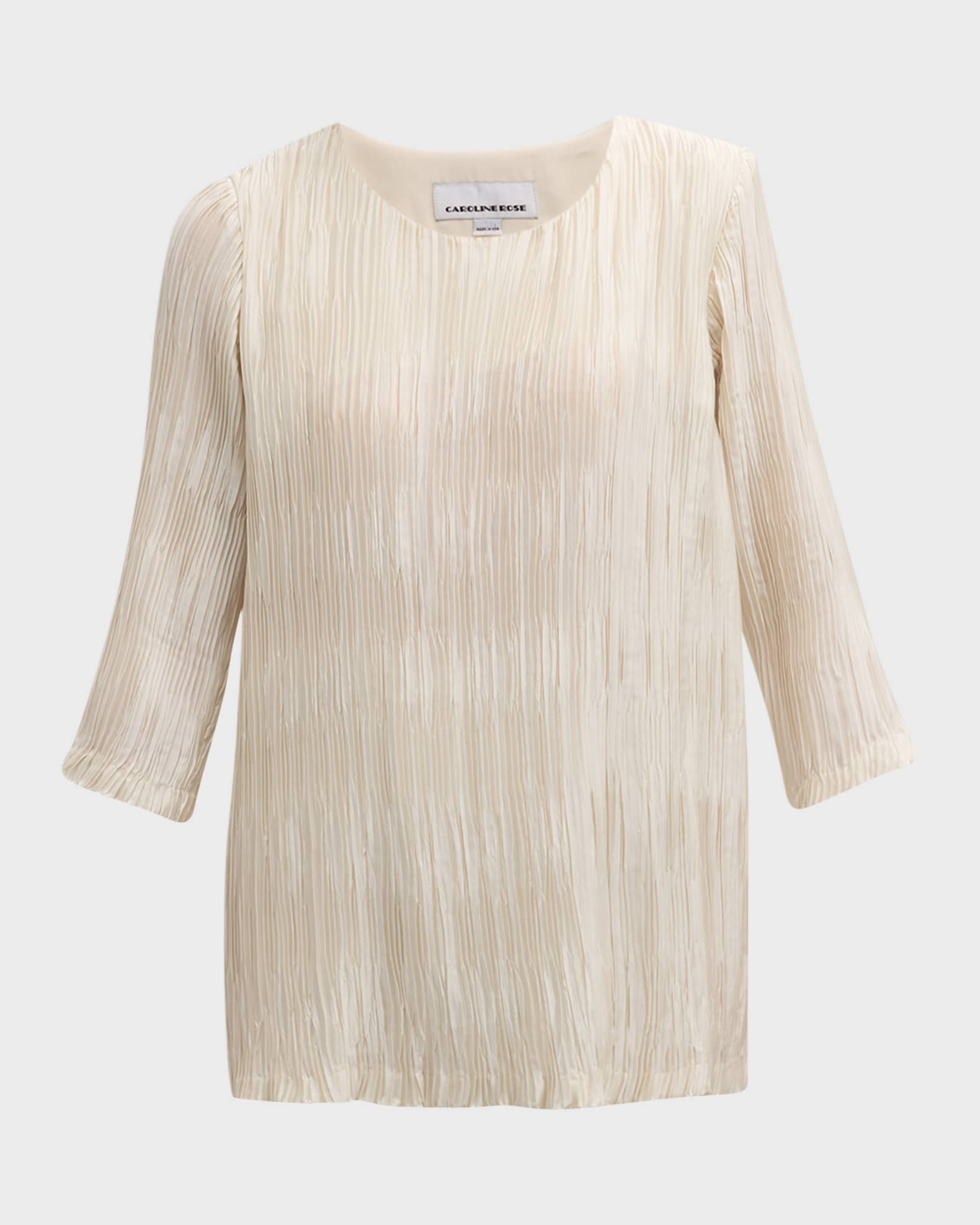 Caroline Rose Crinkled 3/4-Sleeve Scoop-Neck Top | Neiman Marcus