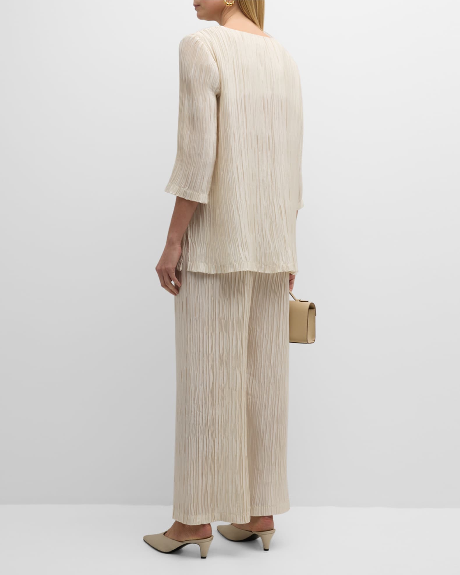 Caroline Rose Crinkled 3/4-Sleeve Scoop-Neck Top | Neiman Marcus