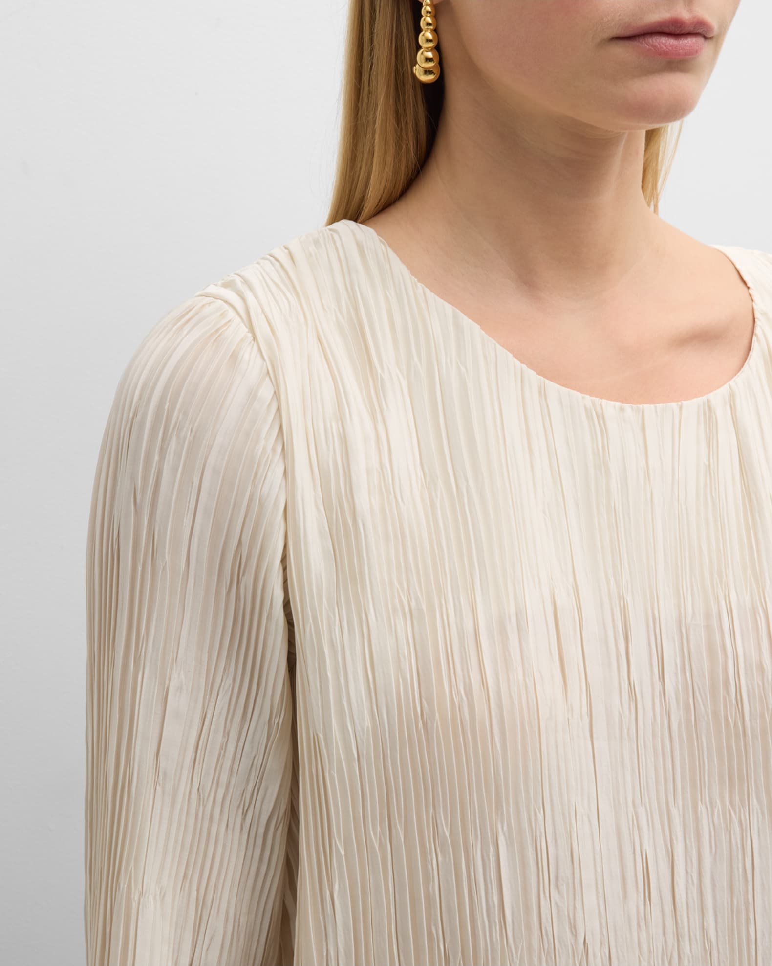 Caroline Rose Crinkled 3/4-Sleeve Scoop-Neck Top | Neiman Marcus