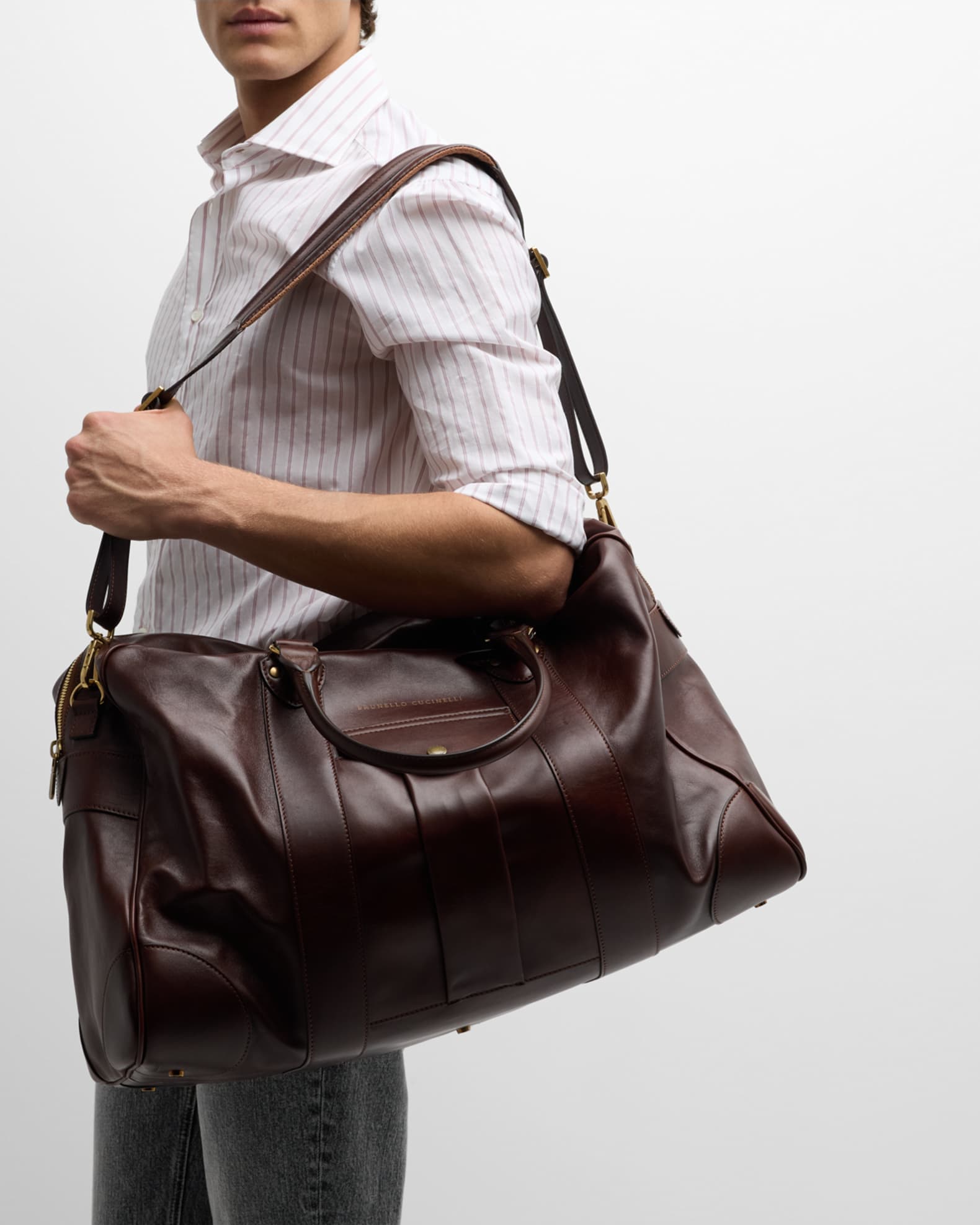 Brunello Cucinelli Men's Leather Travel Bag | Neiman Marcus