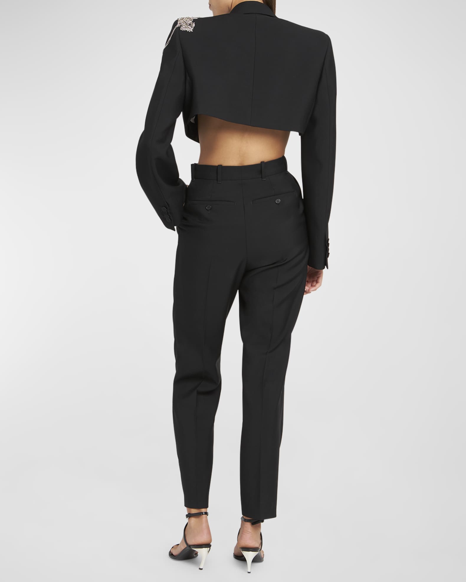 Alexander McQueen Crystal Chain Embellished Crop Tuxedo Jacket | Neiman Marcus