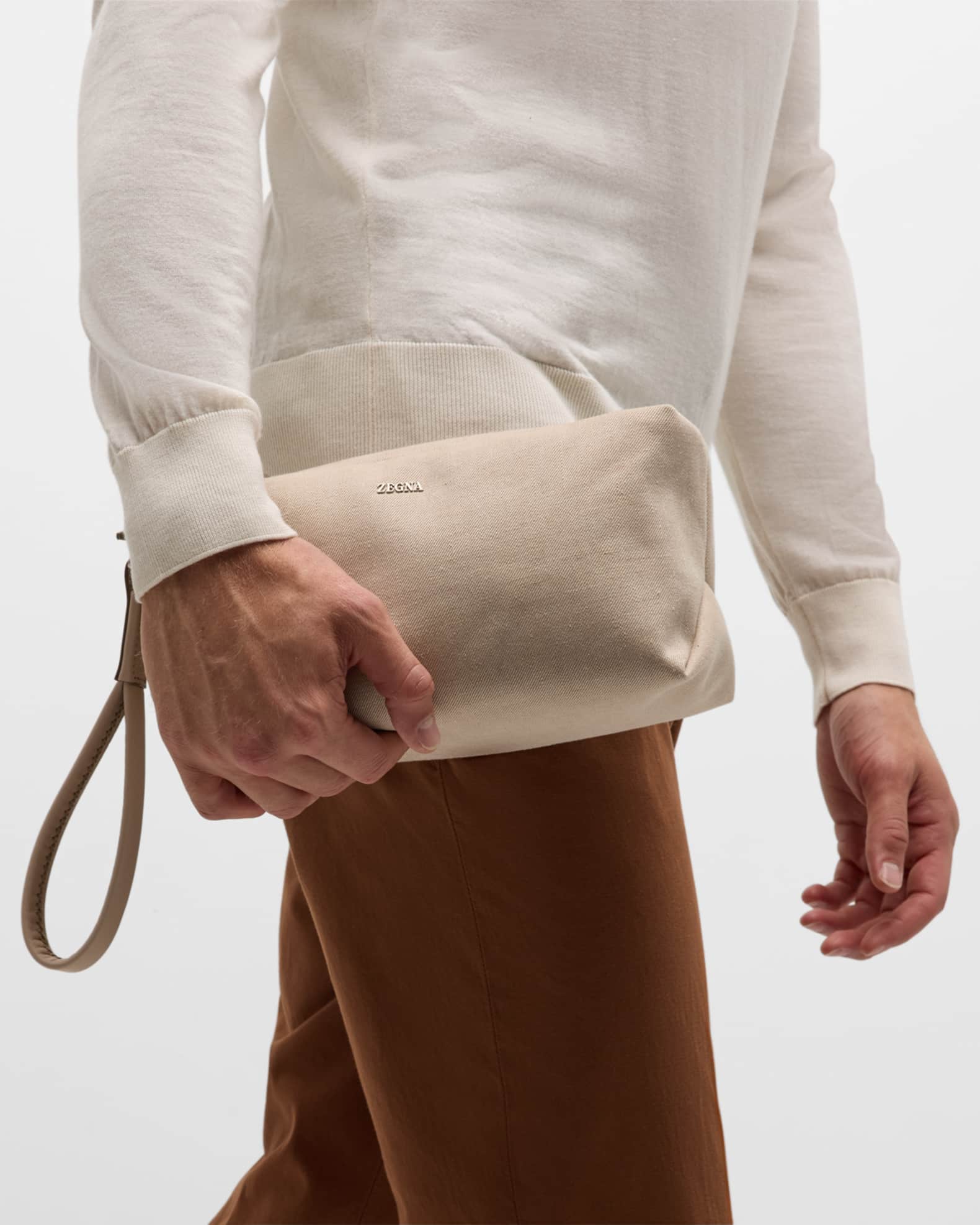 ZEGNA Men's Oasi Lino Double-Zip Pouch | Neiman Marcus