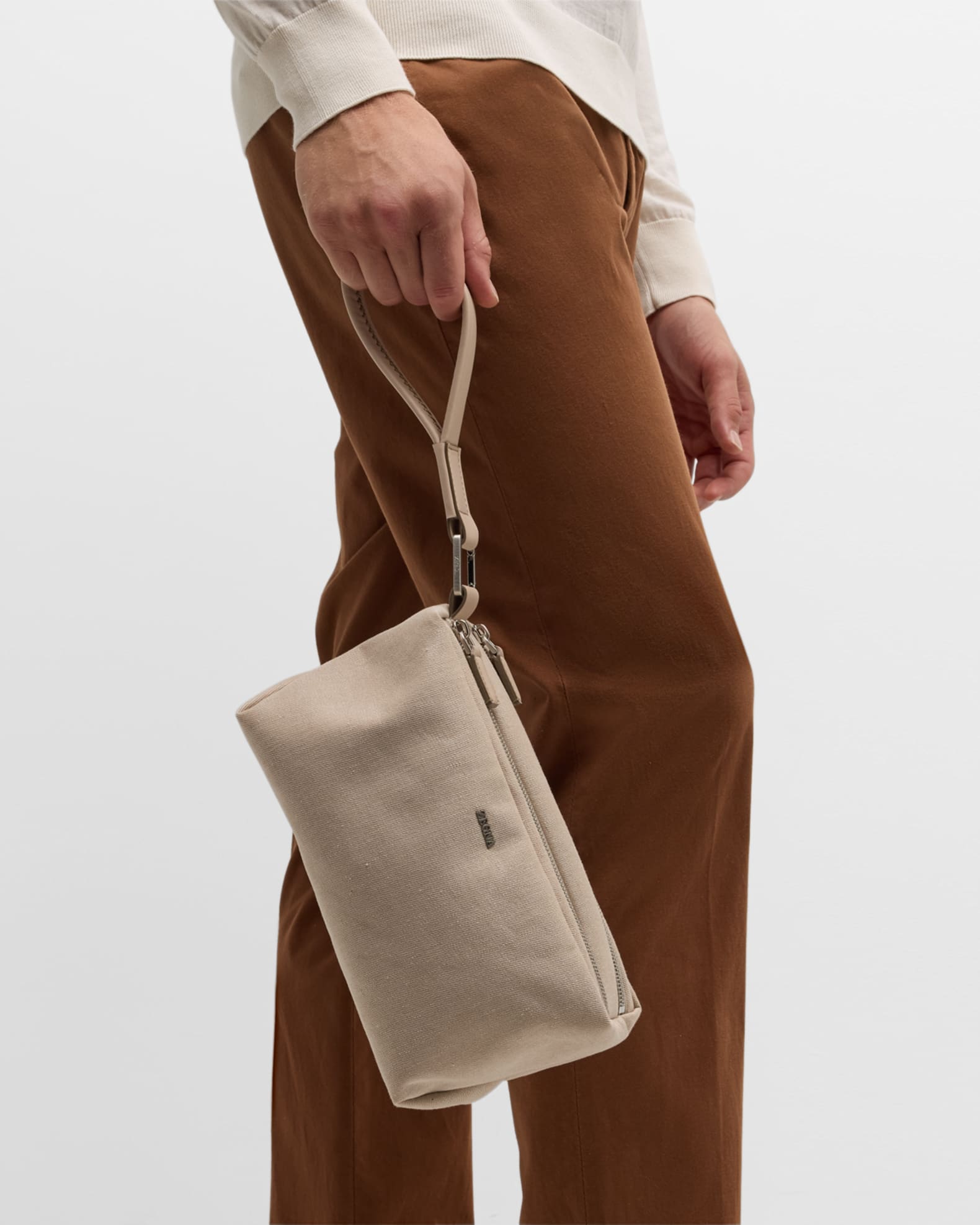 ZEGNA Men's Oasi Lino Double-Zip Pouch | Neiman Marcus
