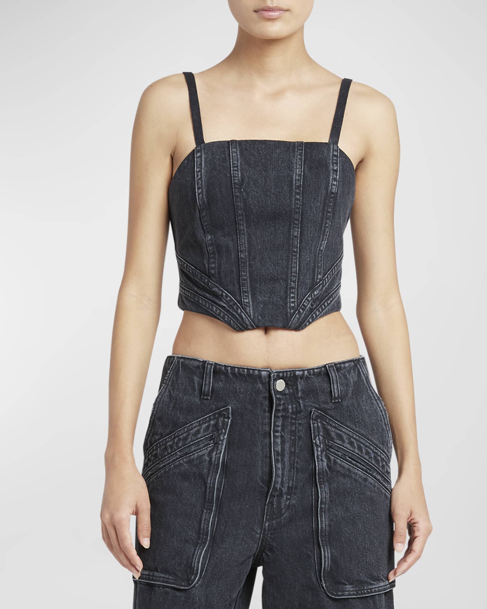 Amiri Denim Crop Corset Top | Neiman Marcus