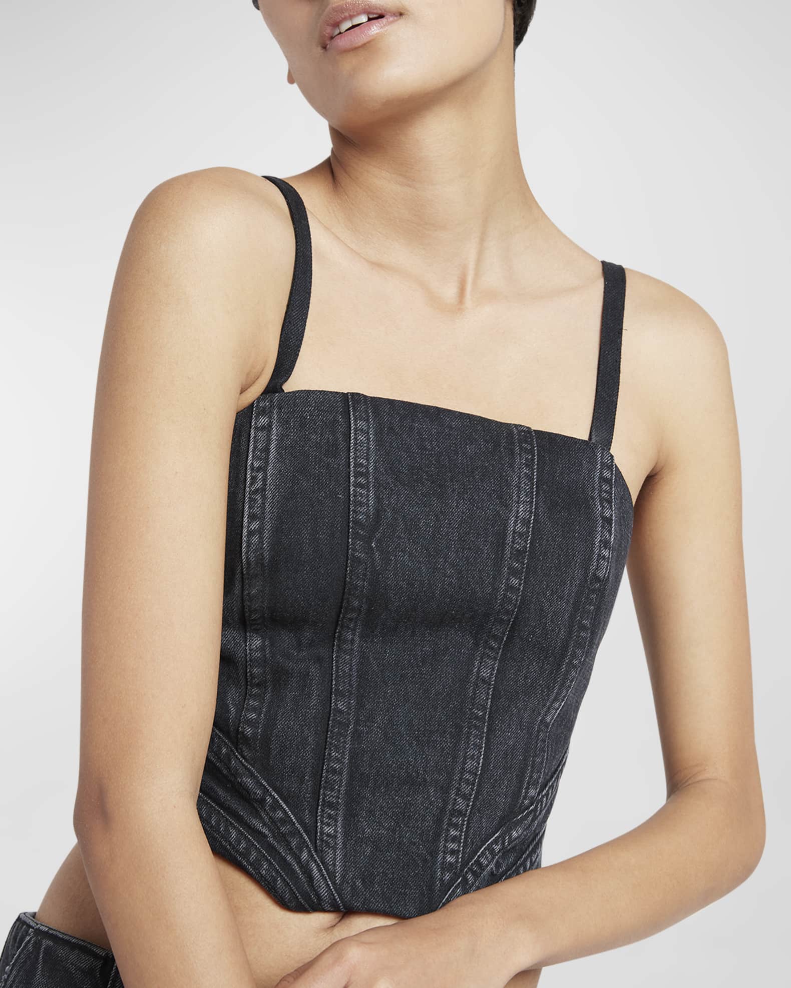 Amiri Denim Crop Corset Top | Neiman Marcus