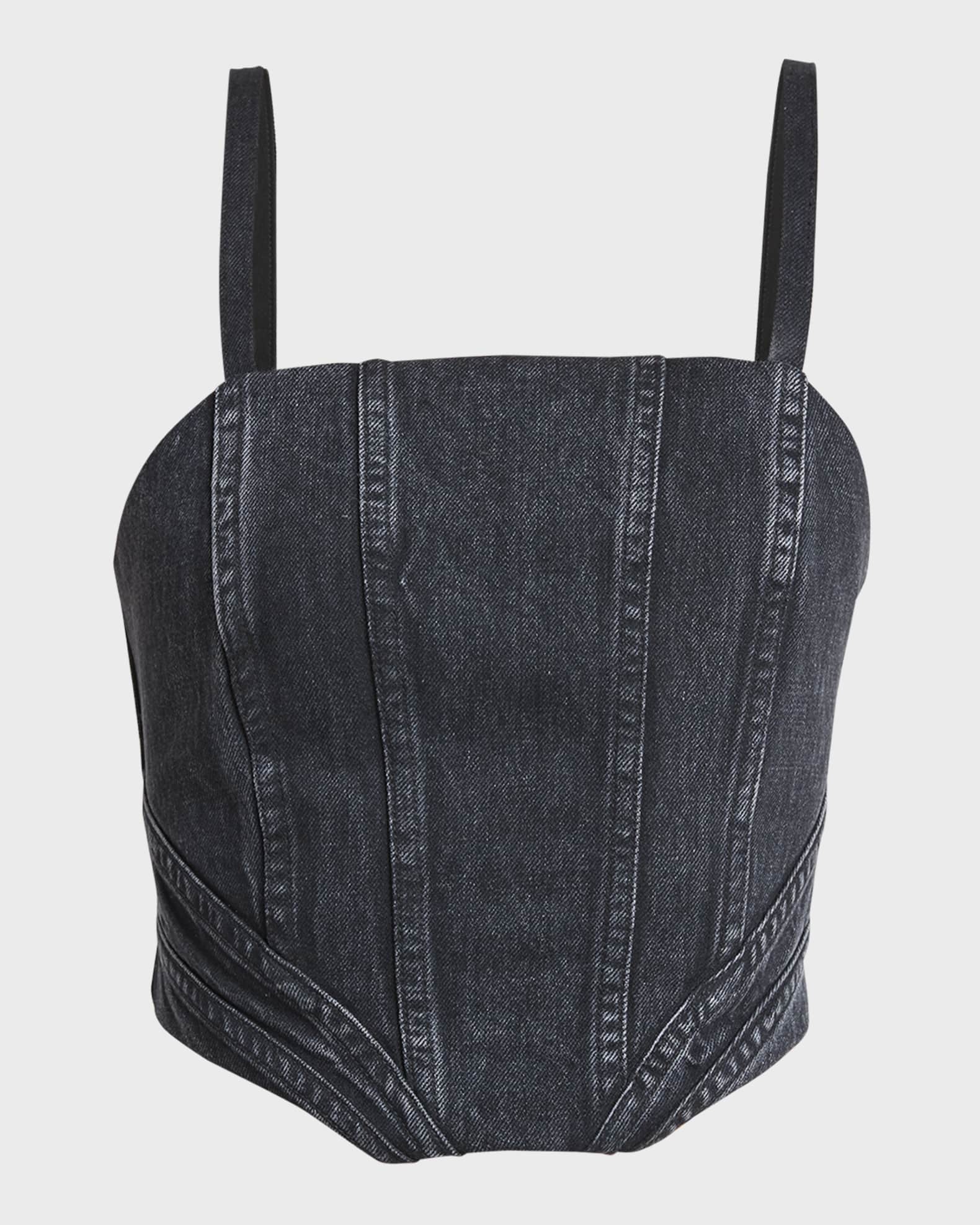 Amiri Denim Crop Corset Top | Neiman Marcus