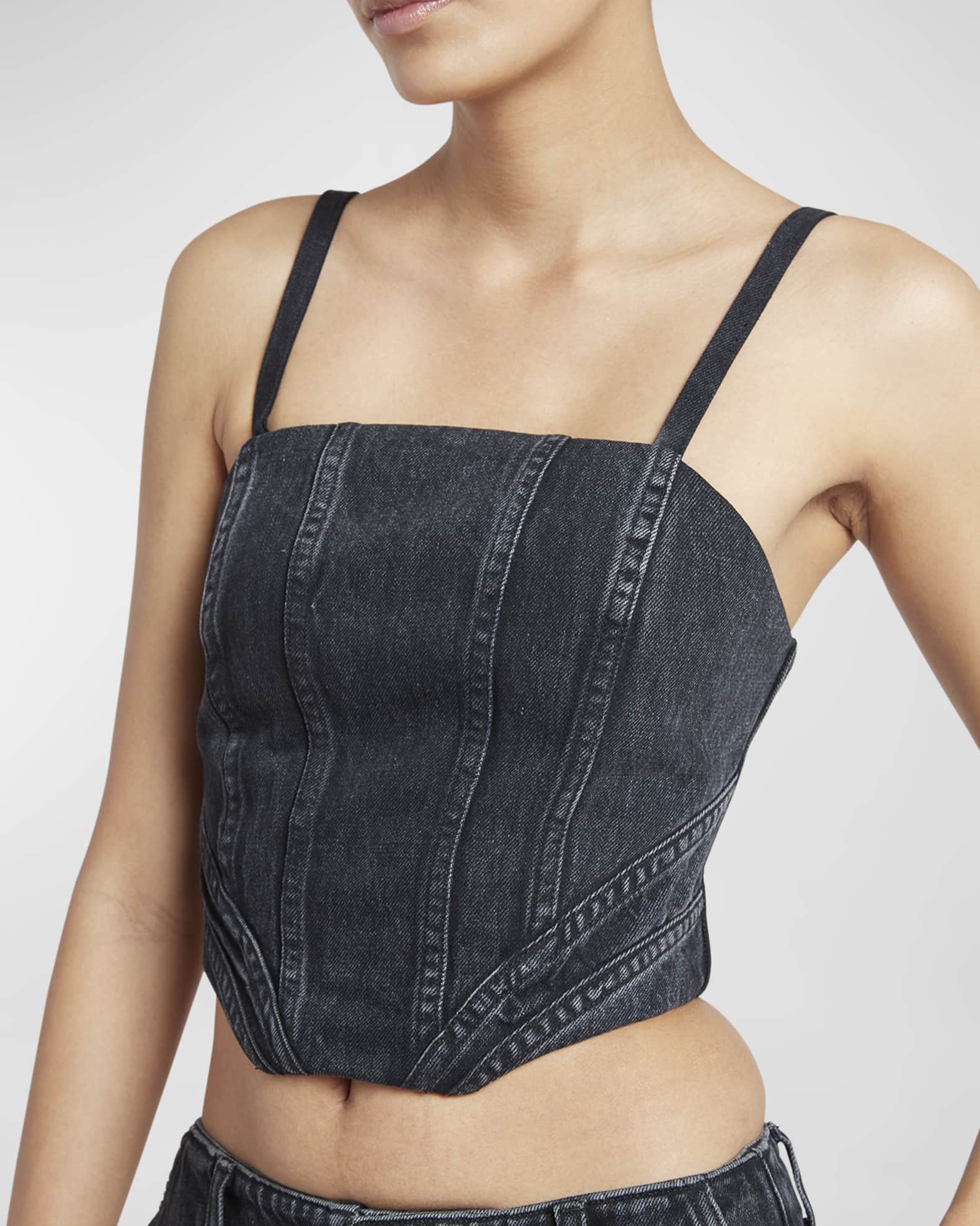 Amiri Denim Crop Corset Top | Neiman Marcus