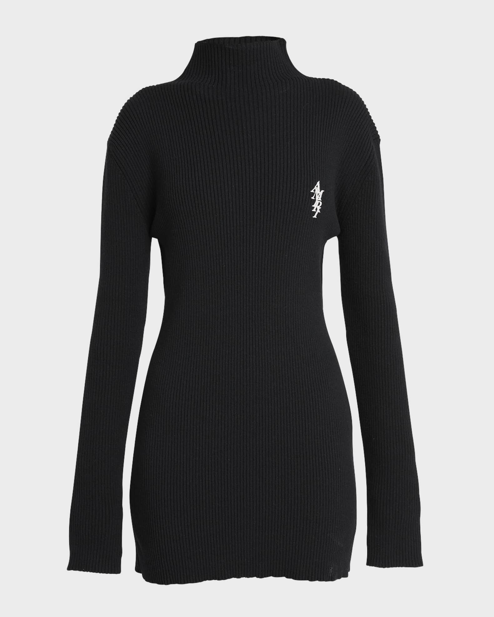 Amiri Turtleneck Logo Embroidered Stack Knit Mini Dress | Neiman Marcus